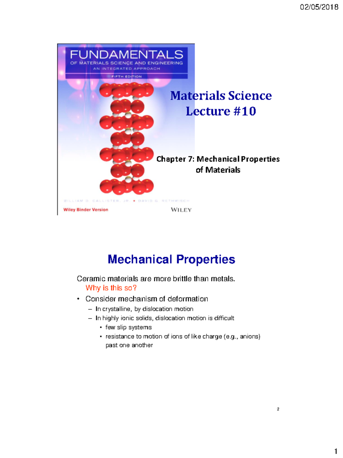 Spring 2018 Materials Science Lecture 10 Chapter 7.16 - 7.20 MAC ...