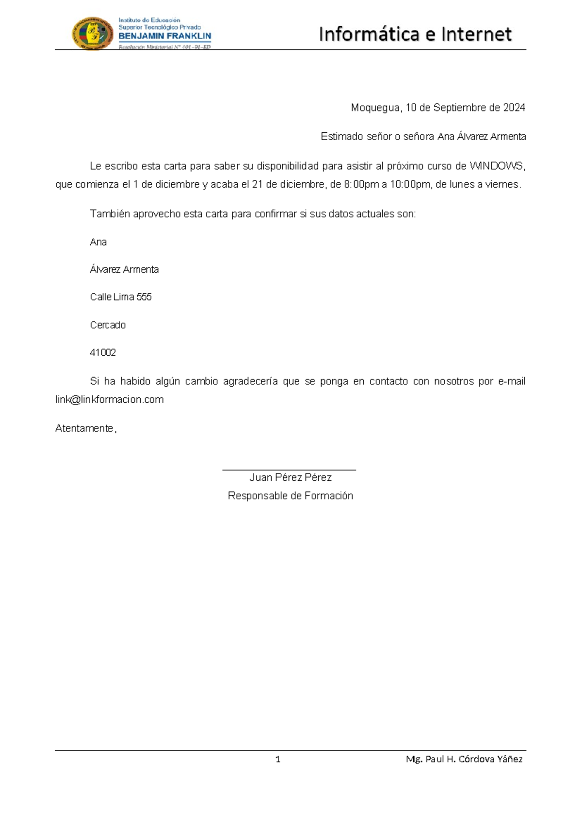 Bf Carta 01-Estefanyninagarcia - Estimado señor o señora Ana Álvarez ...