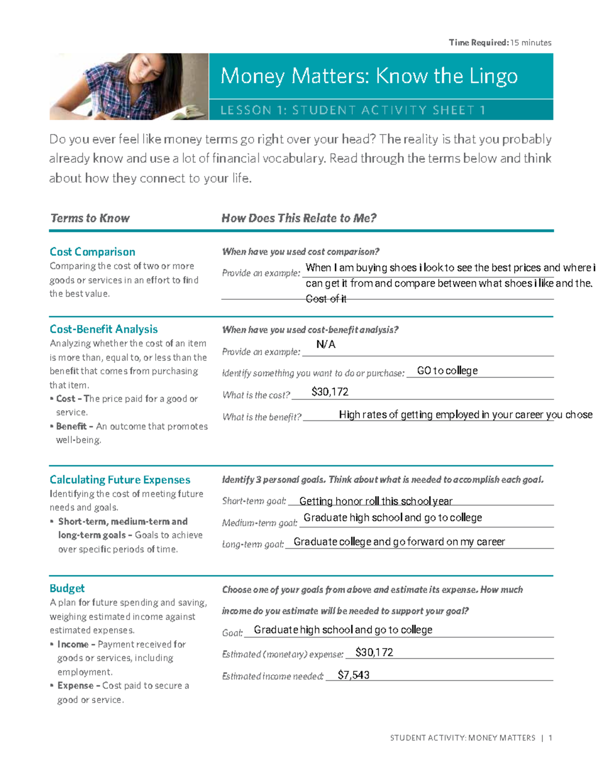 Kami Export - Money Matters- KNOW THE Lingo - STUDENT ACTIVITY: MONEY ...