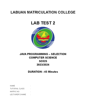 Written Assignment SC025 ARRAY - One Dimensional SC WRITTEN ASSIGNMENT by YOUR NAME : MATRIC NO ...
