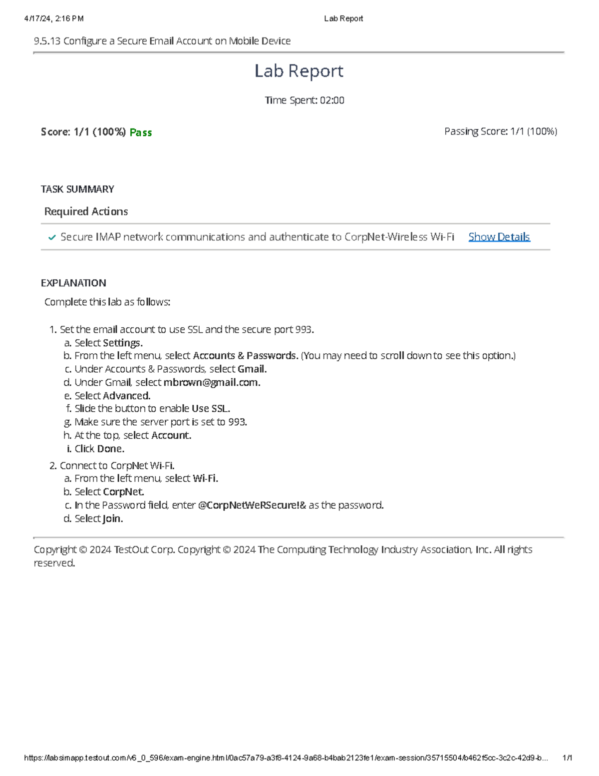Learning Platform Comp TIA 16 a.2.4 - 4/17/24, 2:16 PM Lab Report - Studocu