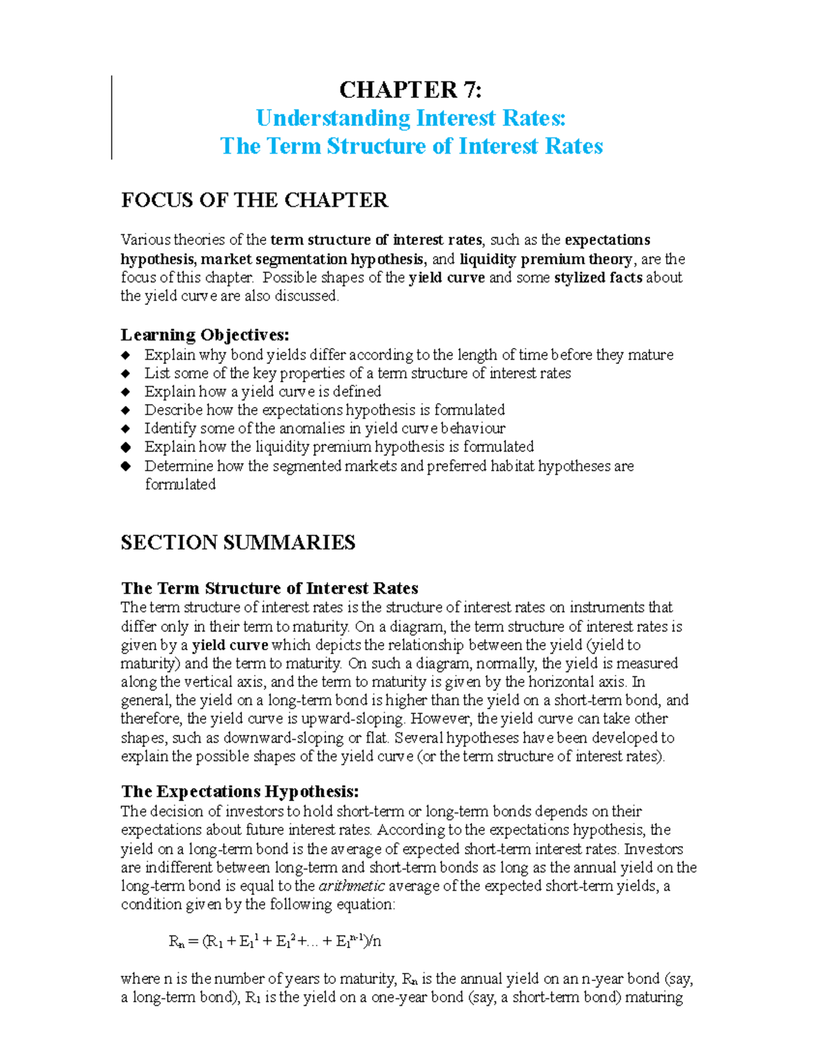 Ch07 Understanding Interest Rates The Term Structure of Interest Rates ...
