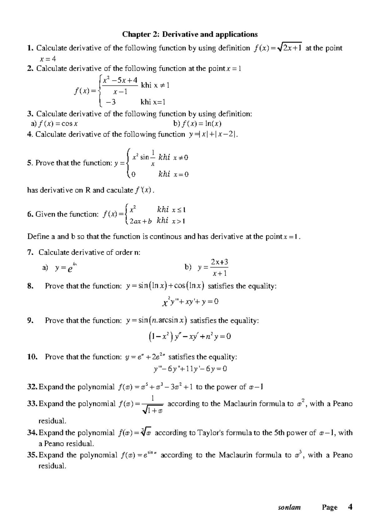 Chapter 2 applications - Chapter 2: Derivative and applications 1 ...