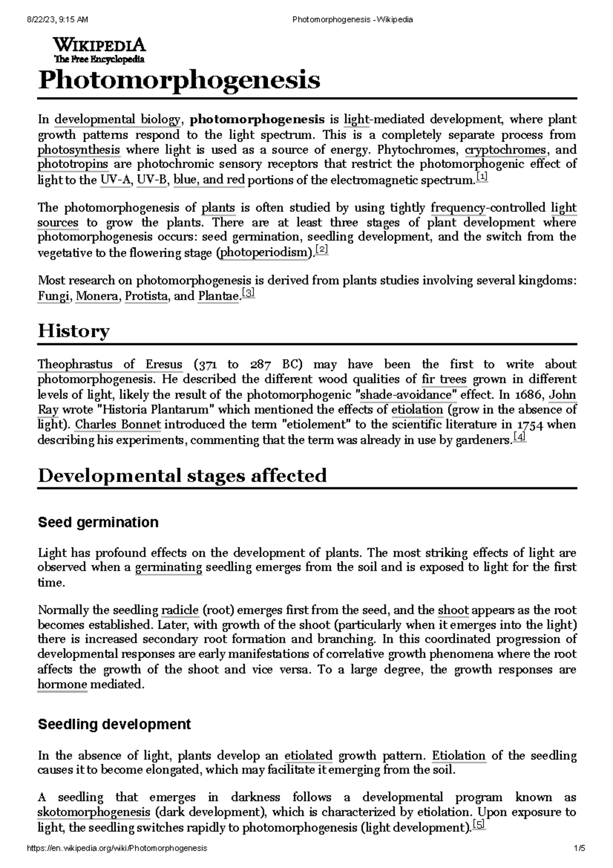 Photomorphogenesis - Wikipedia - Photomorphogenesis In developmental ...