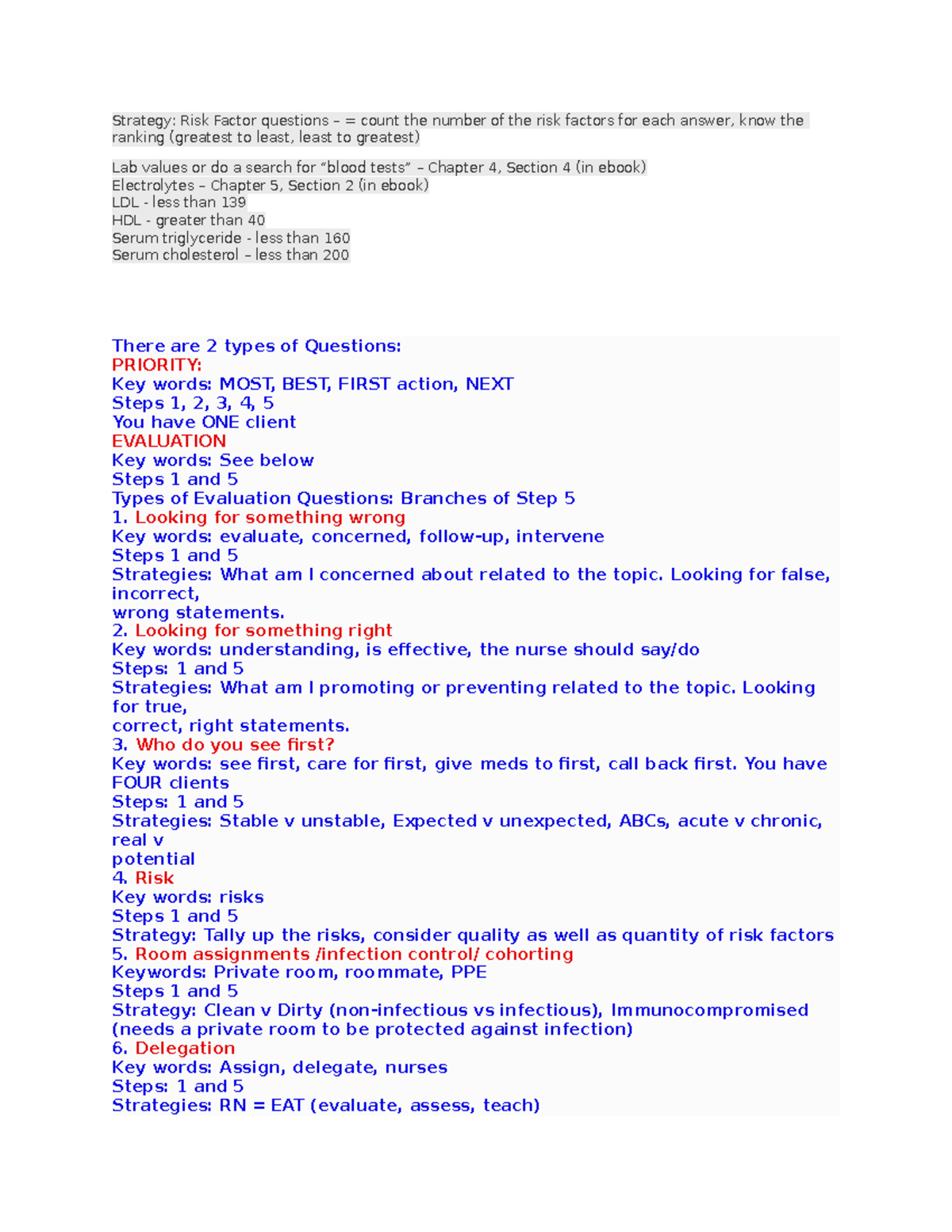 Kaplan nclex notes - Strategy: Risk Factor questions – = count the ...
