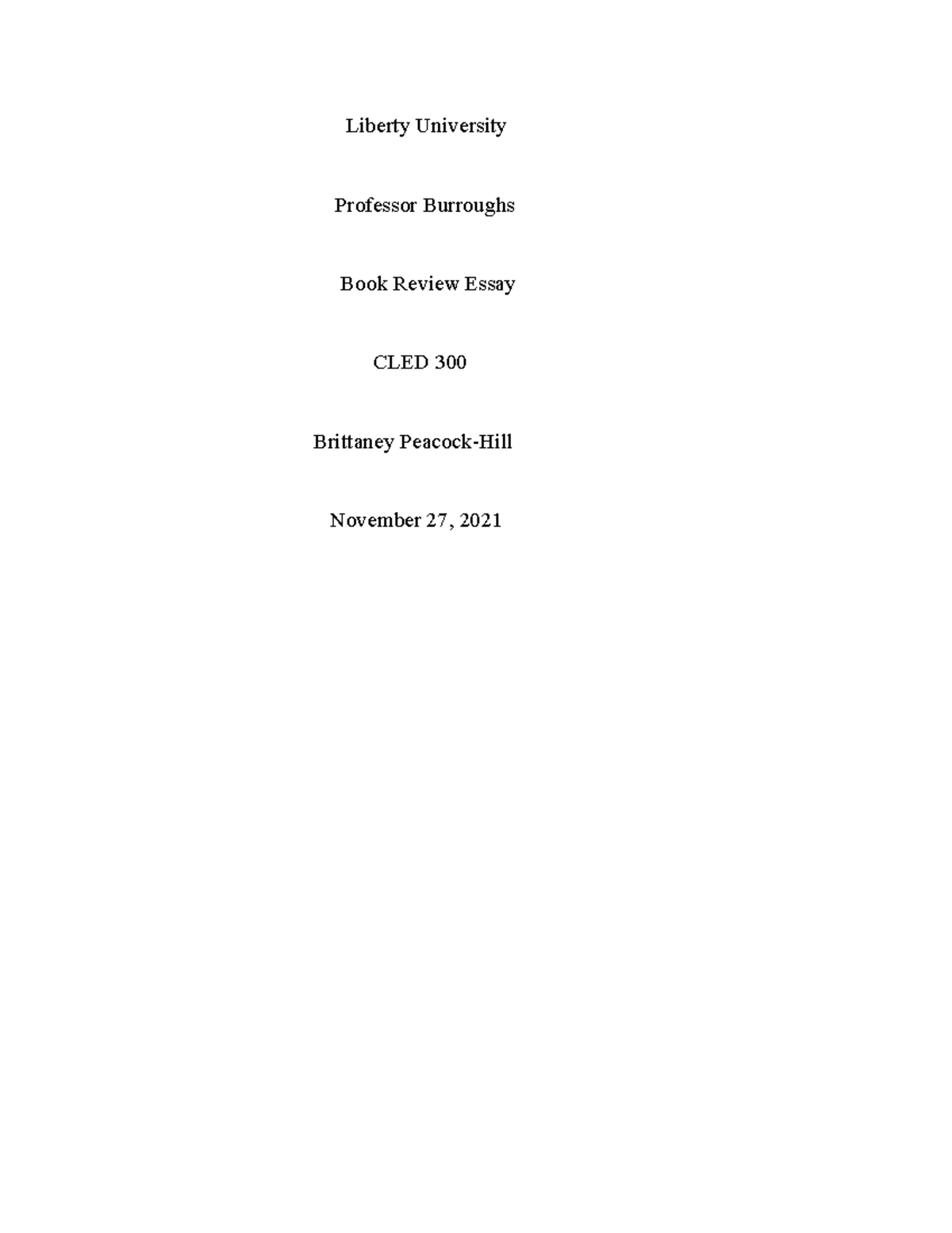 Book Review Essay 2021 - Liberty University Professor Burroughs Book ...