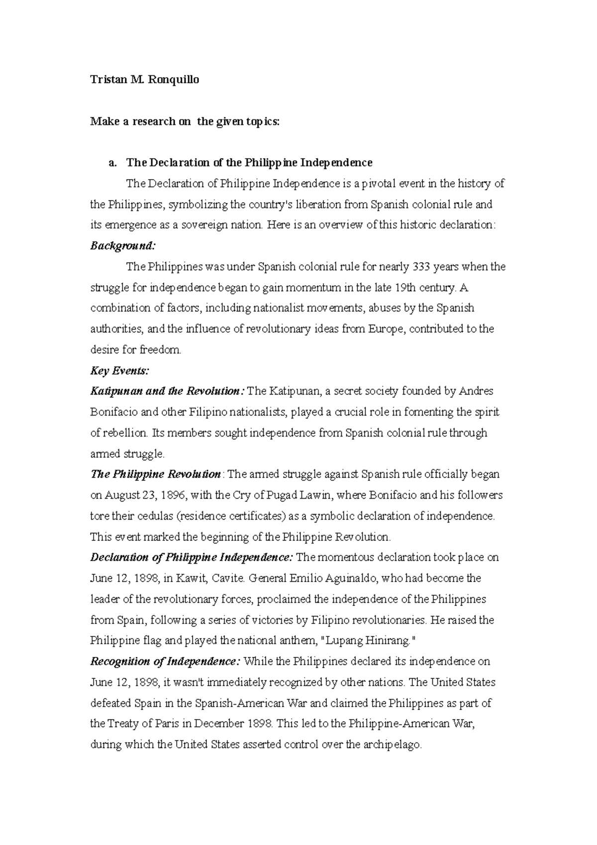 History....................... - Tristan M. Ronquillo Make a research ...