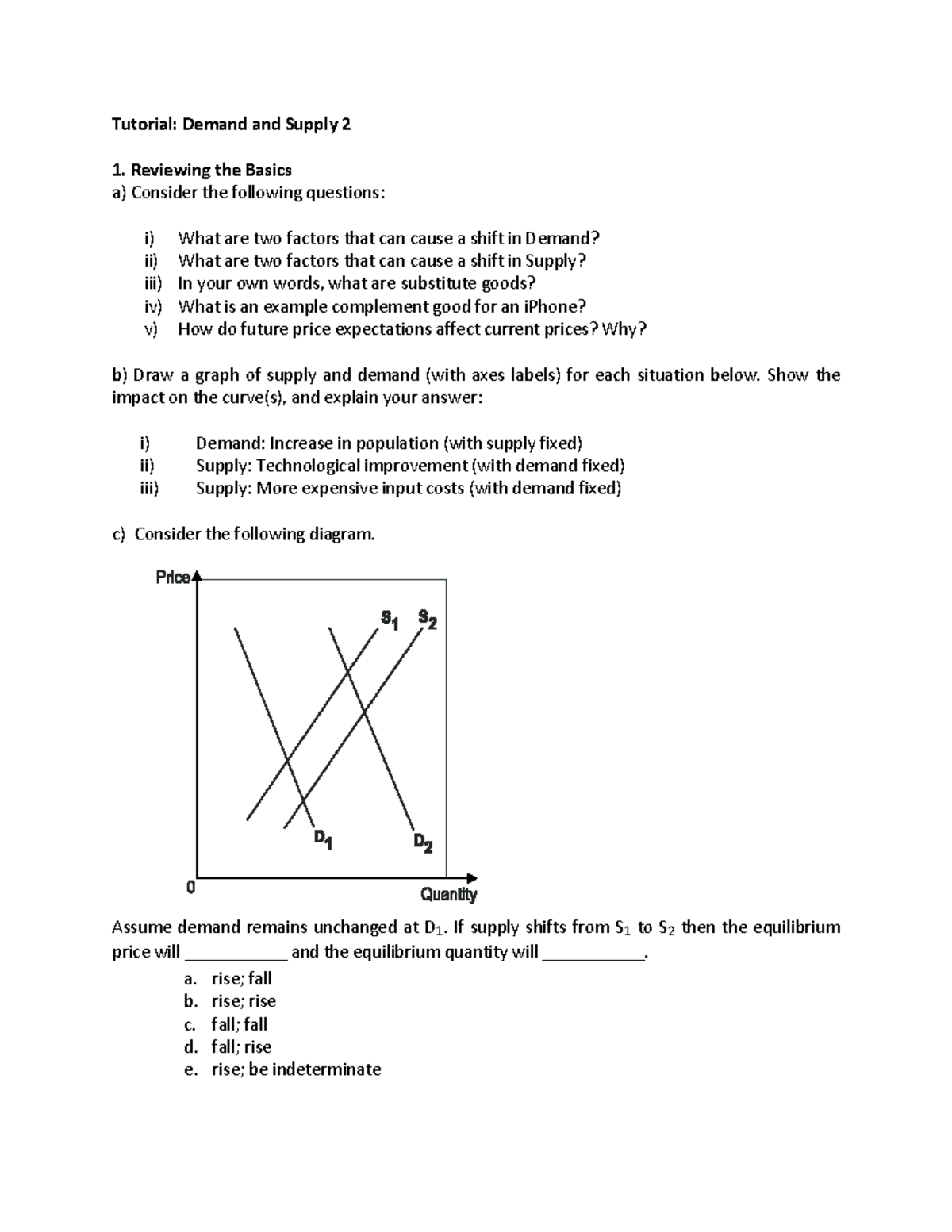 Tutorial 4 Demand and Supply II - Tutorial: Demand and Supply 2 ...