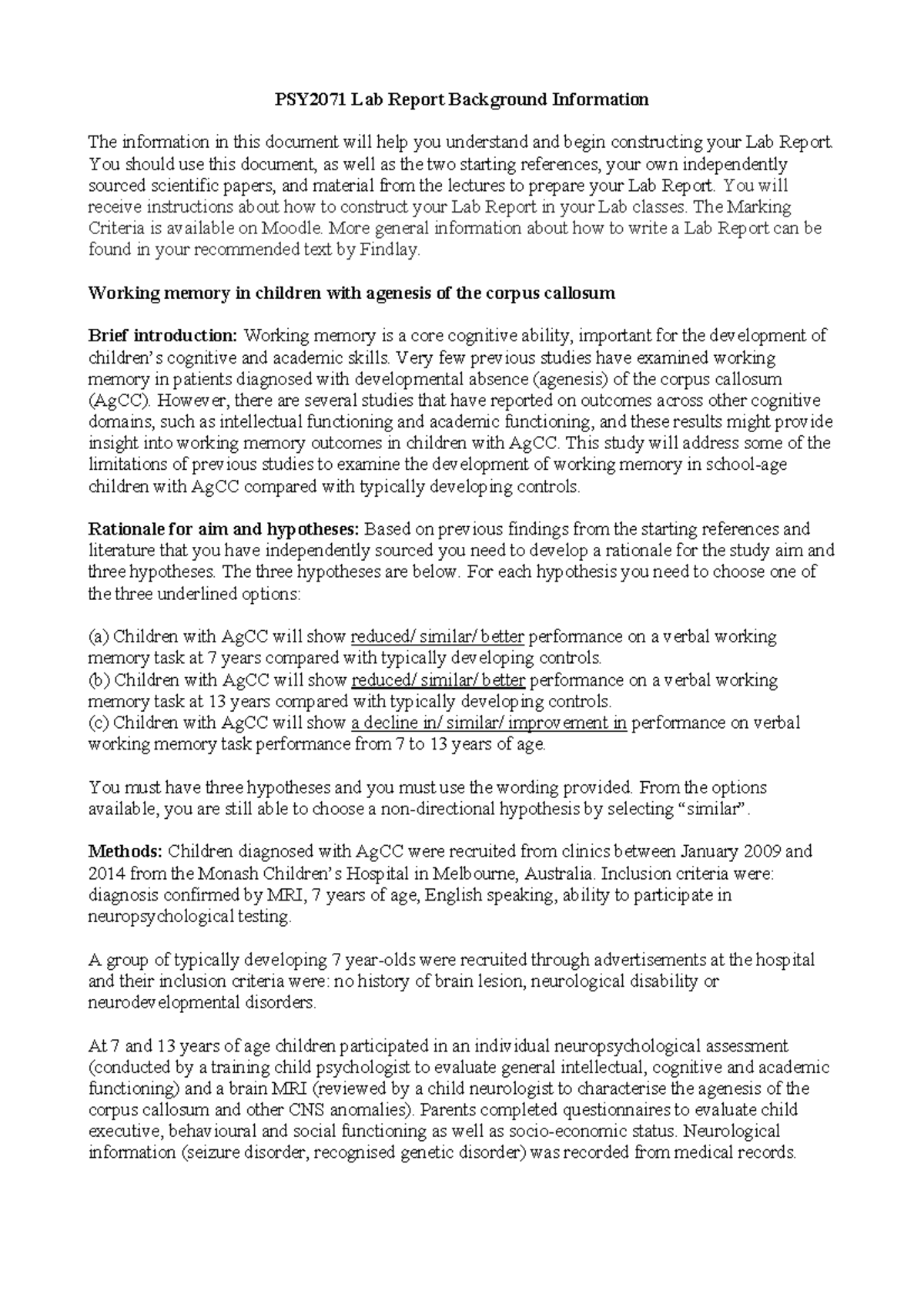 Lab Report - Background information 2022 - PSY2071 Lab Report ...