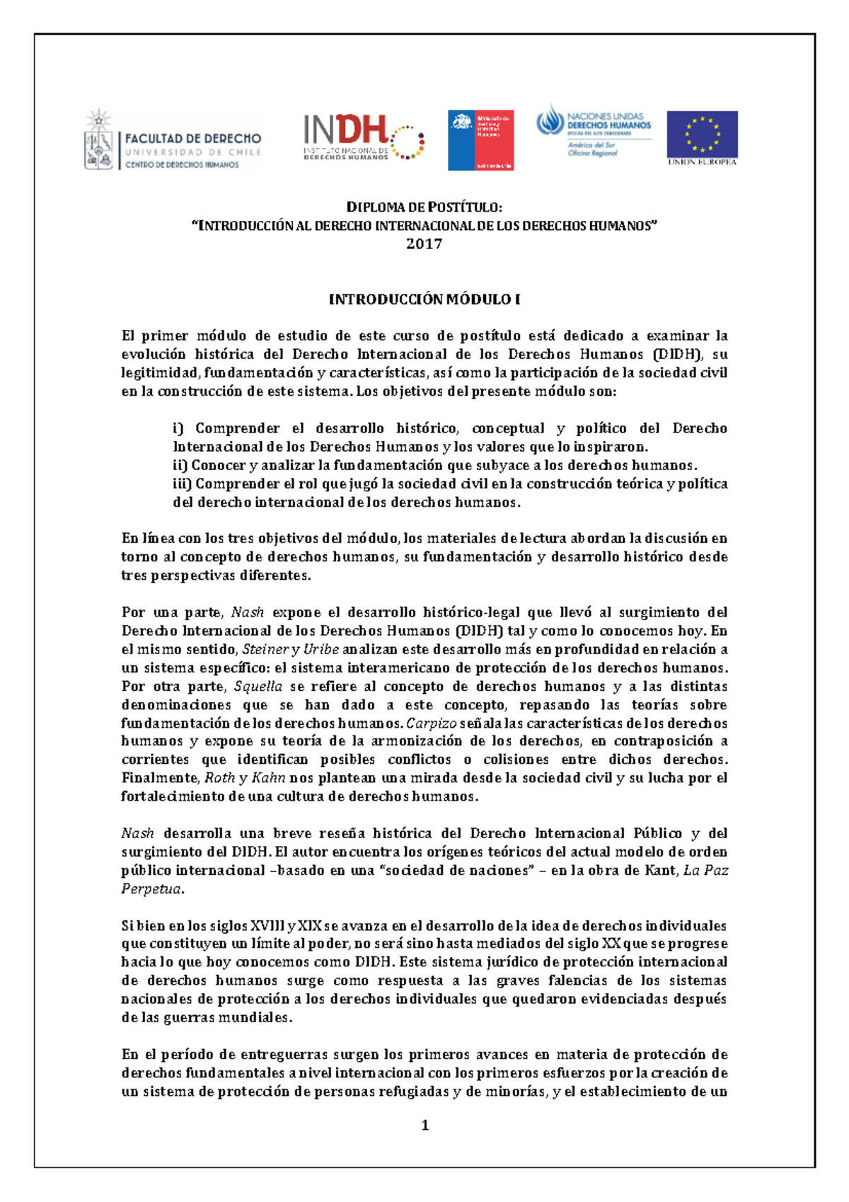 Introducci n M dulo 1 - diplomado de derechos humanos. Clase 1 - DIPLOMA DE POSTÍTULO ...