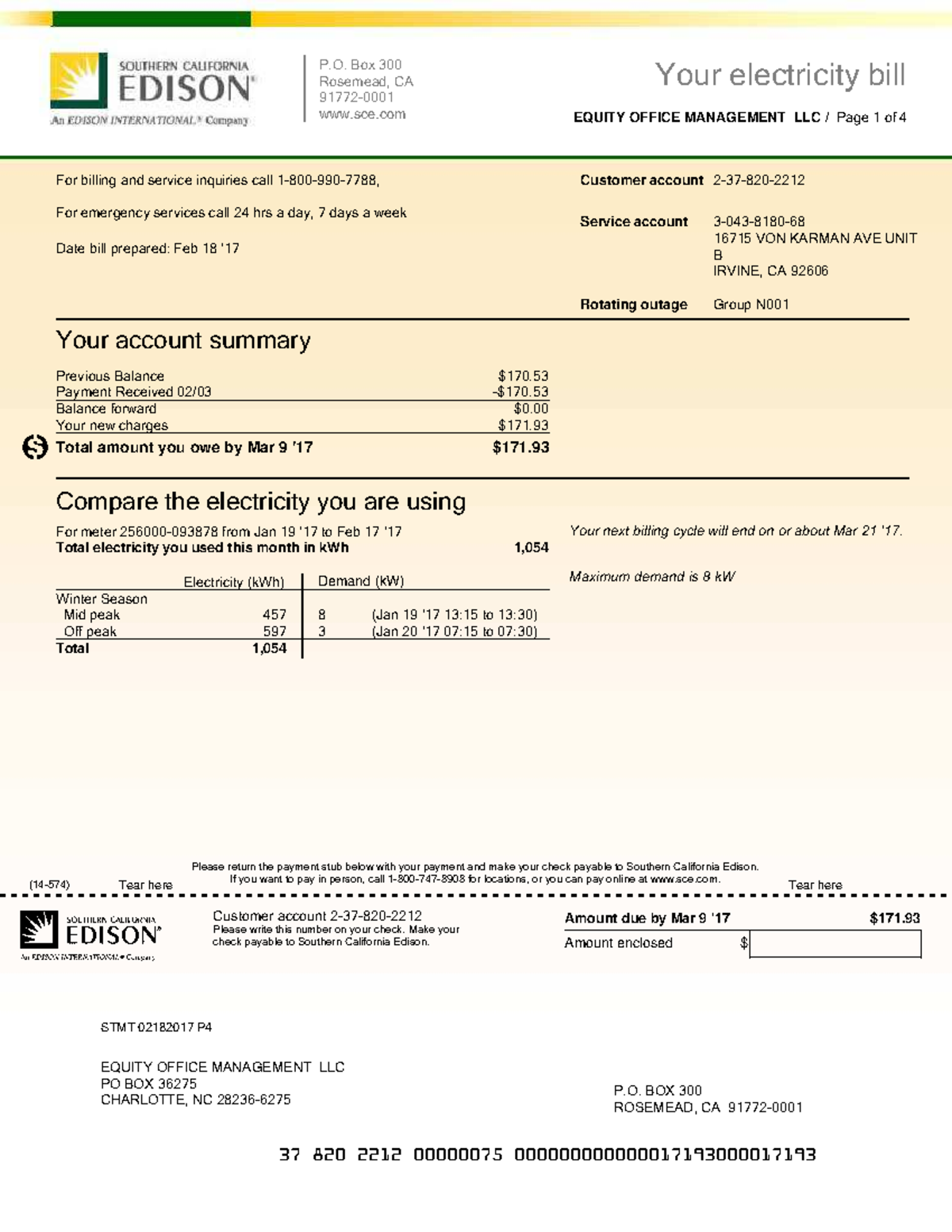 Sce edison power bill template - EQUITY OFFICE MANAGEMENT LLC / Page 1 ...