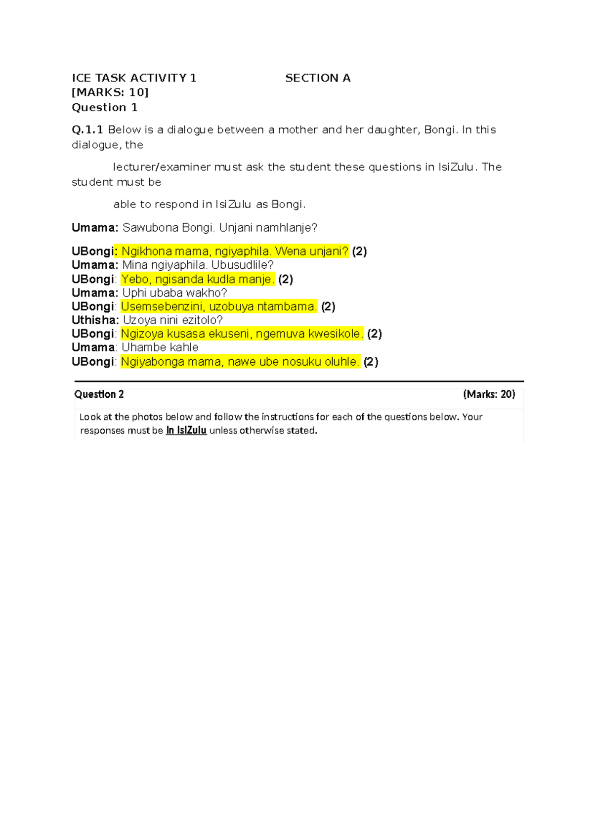 COLZ ICE TASK 1 - Assignment 1 - ICE TASK ACTIVITY 1 SECTION A [MARKS ...