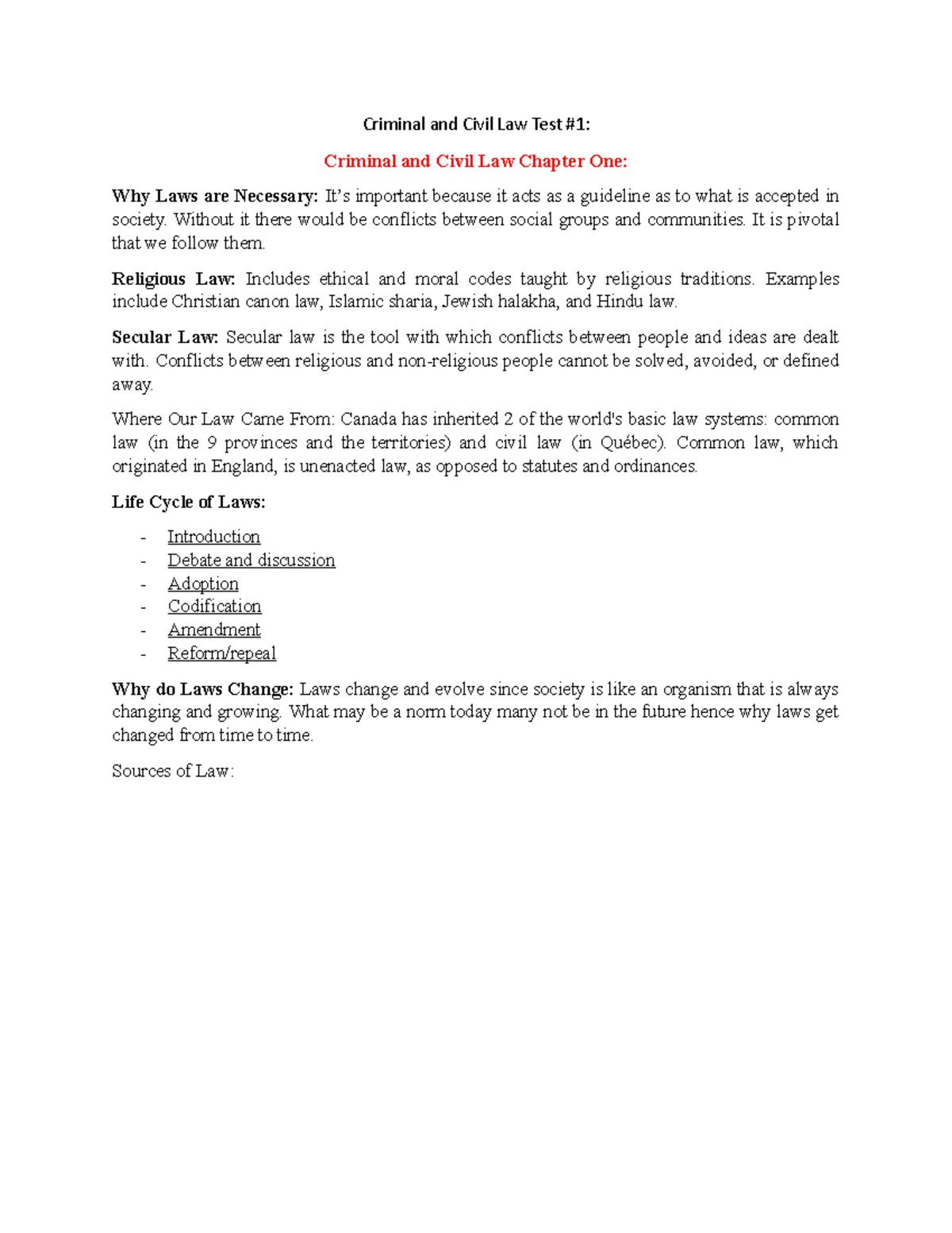 Criminal and Civil Law Test One Review - Criminal and Civil Law Test #1 ...