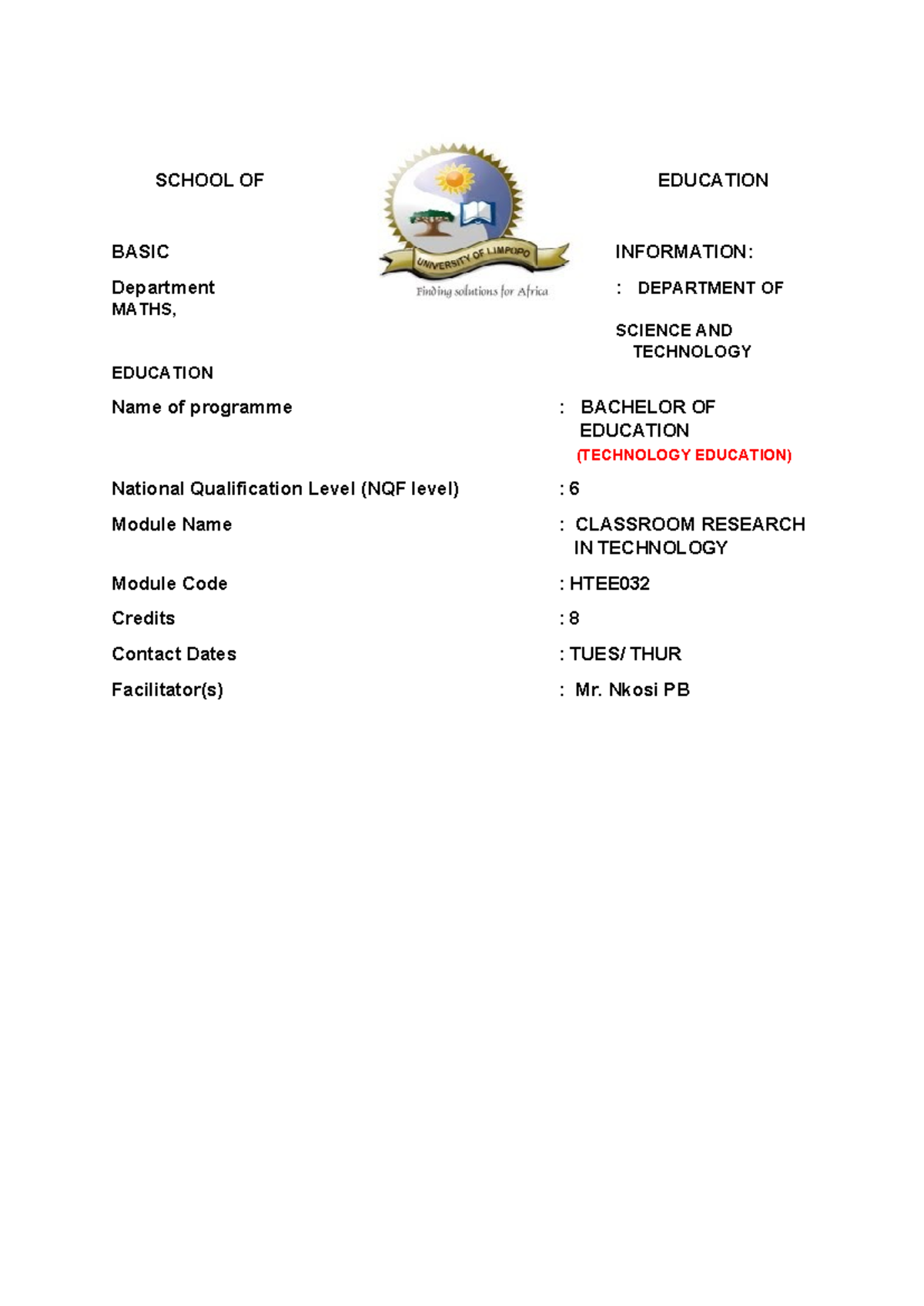 Study Material HTEE032(2024) - SCHOOL OF EDUCATION BASIC INFORMATION ...