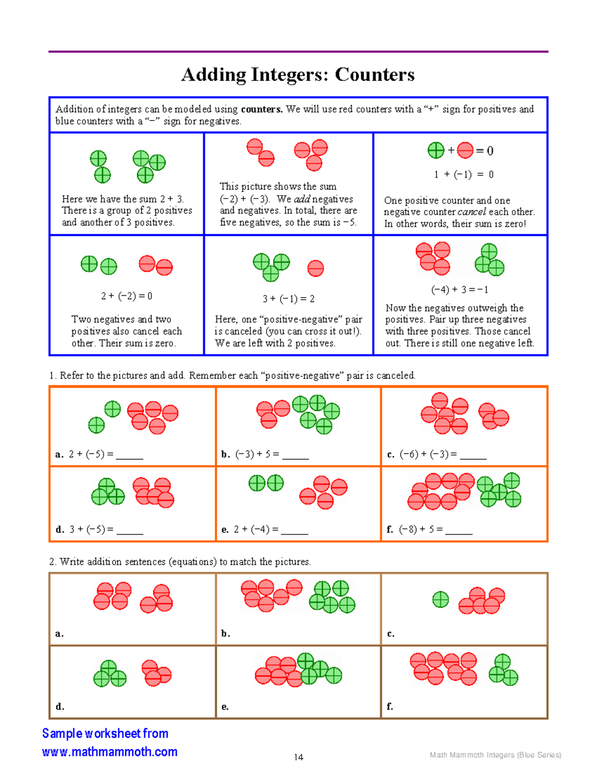 Integers Adding Integers 1 Counters Adding Integers Counters Refer