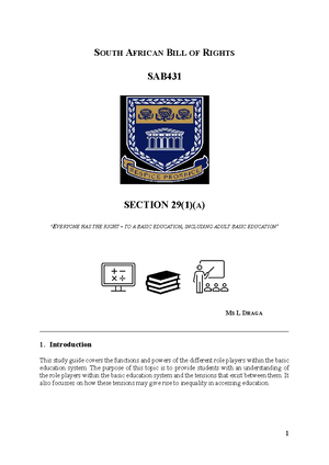 2024 04 18 South African Bill of Rights - Study guide 6 - Right to a ...