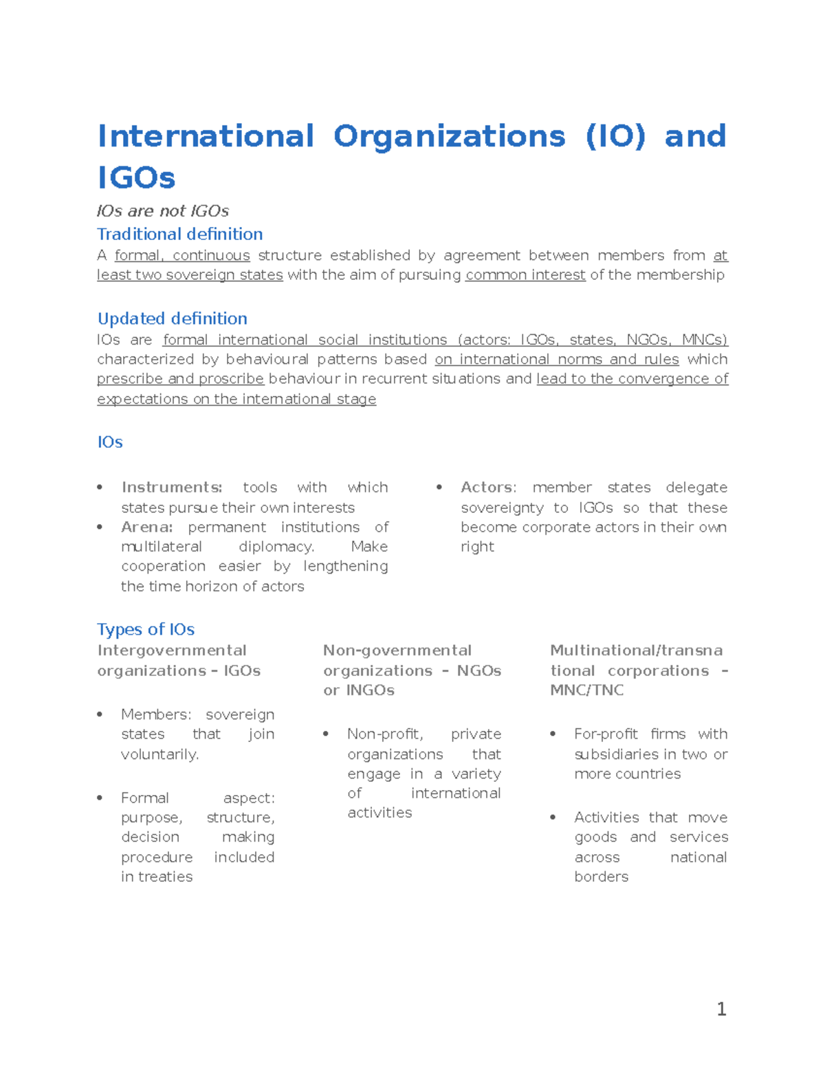 IGOs and INGOs Outlines - International Organizations (IO) and IGOs IOs ...