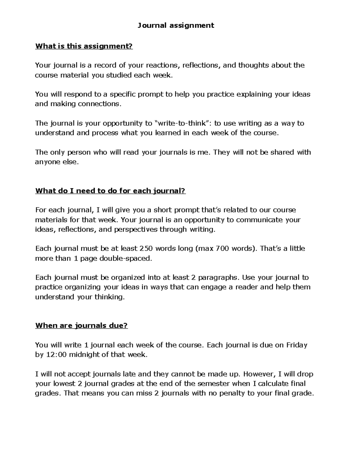 HUMA Hon S23 Journal - Instructions - Journal assignment What is this ...