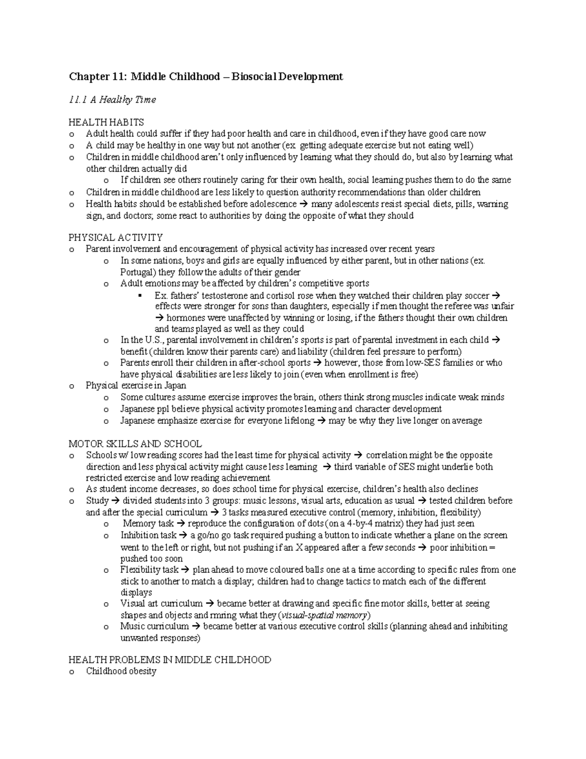 PSYC24 - Second Midterm Textbook - Chapter 11: Middle Childhood ...