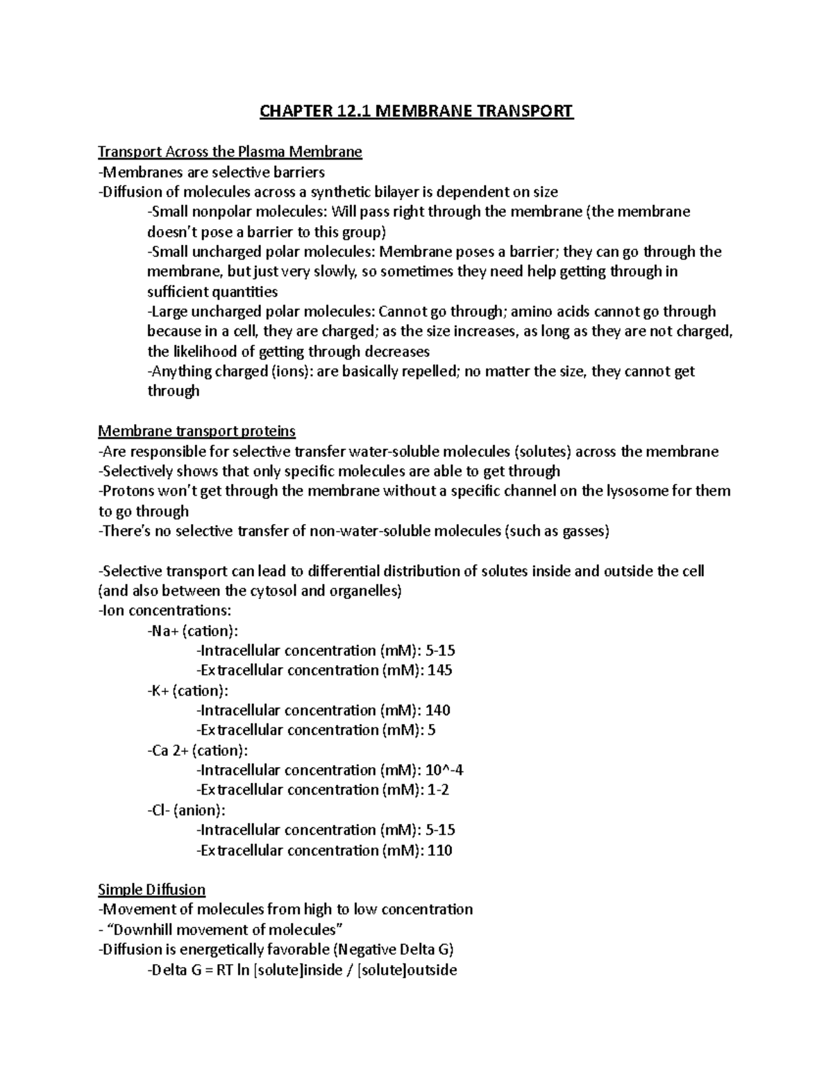 Chapter 12.1 Membrane Transport - CHAPTER 12 MEMBRANE TRANSPORT ...