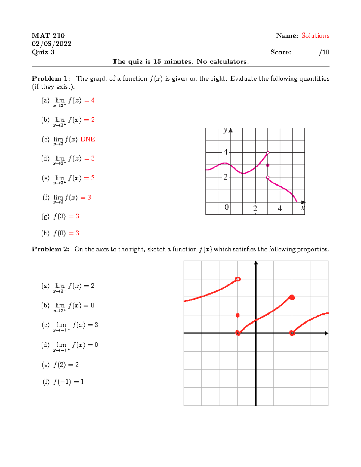 Quiz 3, Solutions - Answer Key to Questions on the assignment - MAT ...