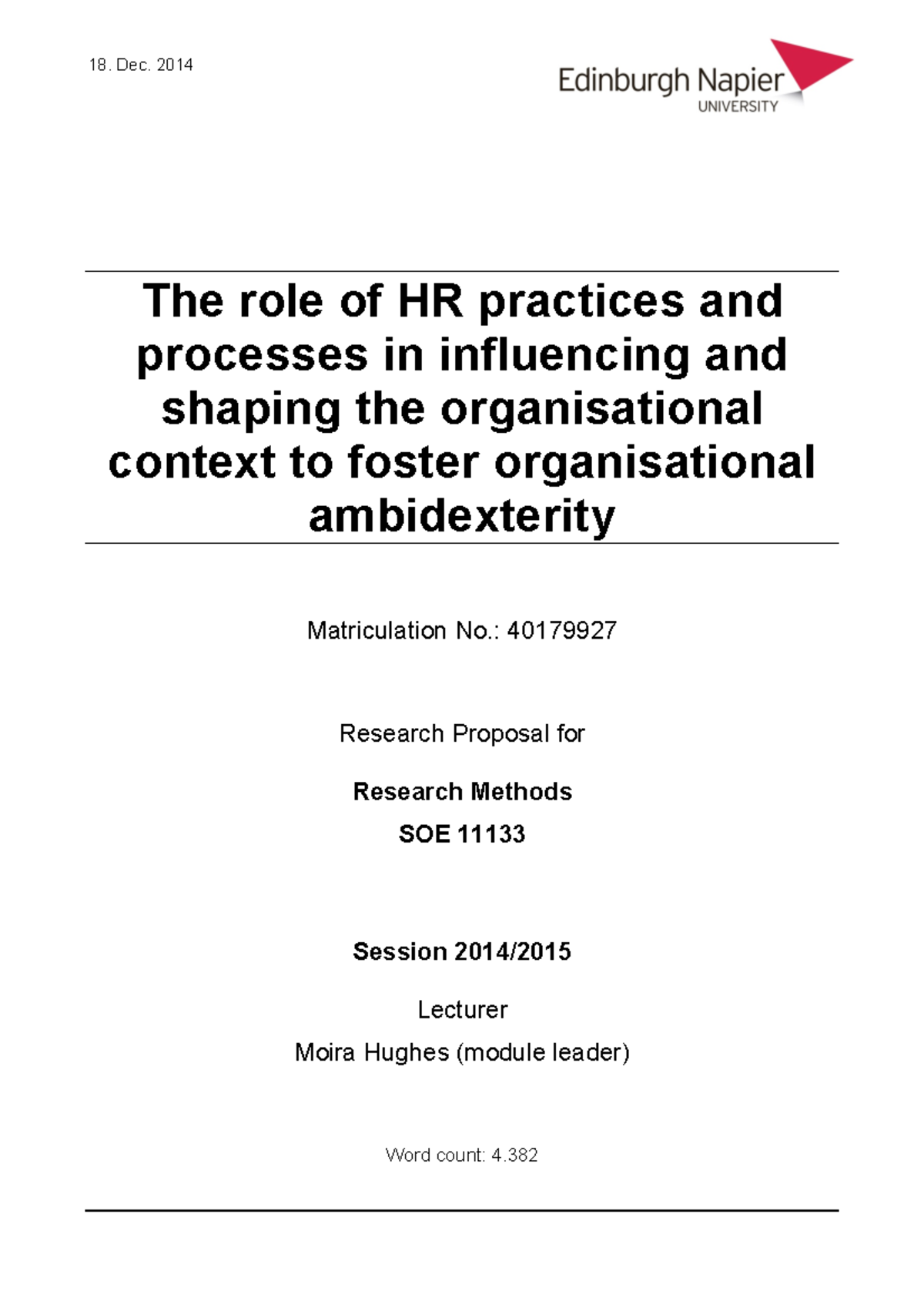 Research Proposal HRM and OA v - The role of HR practices and processes ...