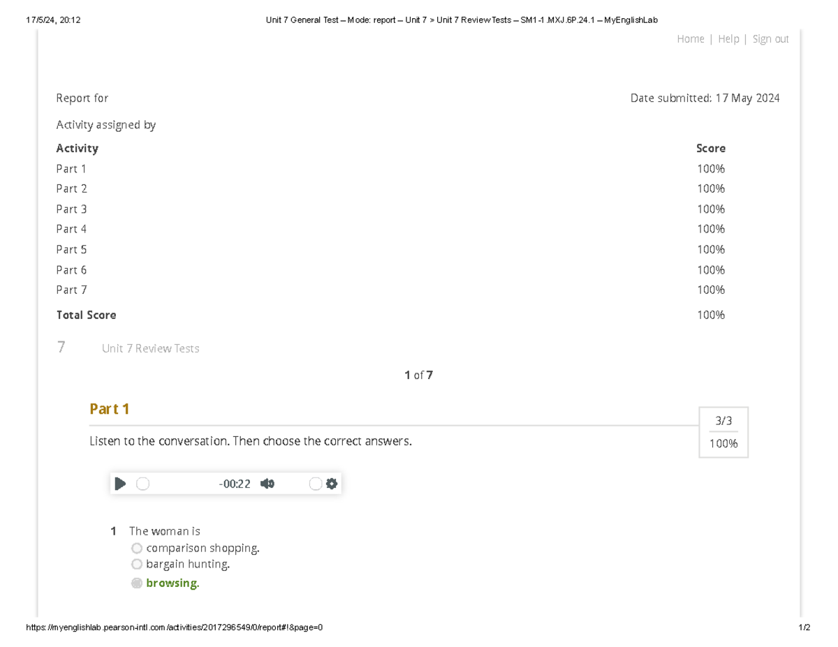 Unit 7 General Test – Mode report – Unit 7 Unit 7 Review Tests – SM1-1 ...