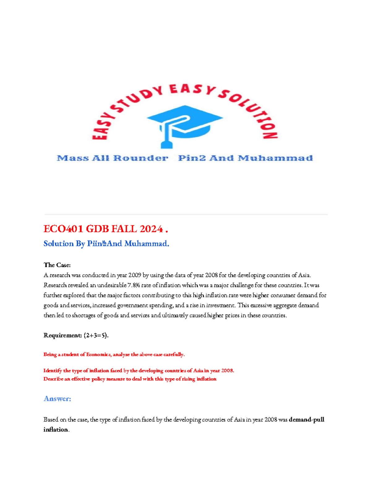 ECO401 GDB FALL 2024 By Pin ️ And Muhammad - ECO401 GDB FALL 2024. Solution By Piin And Muhammad ...