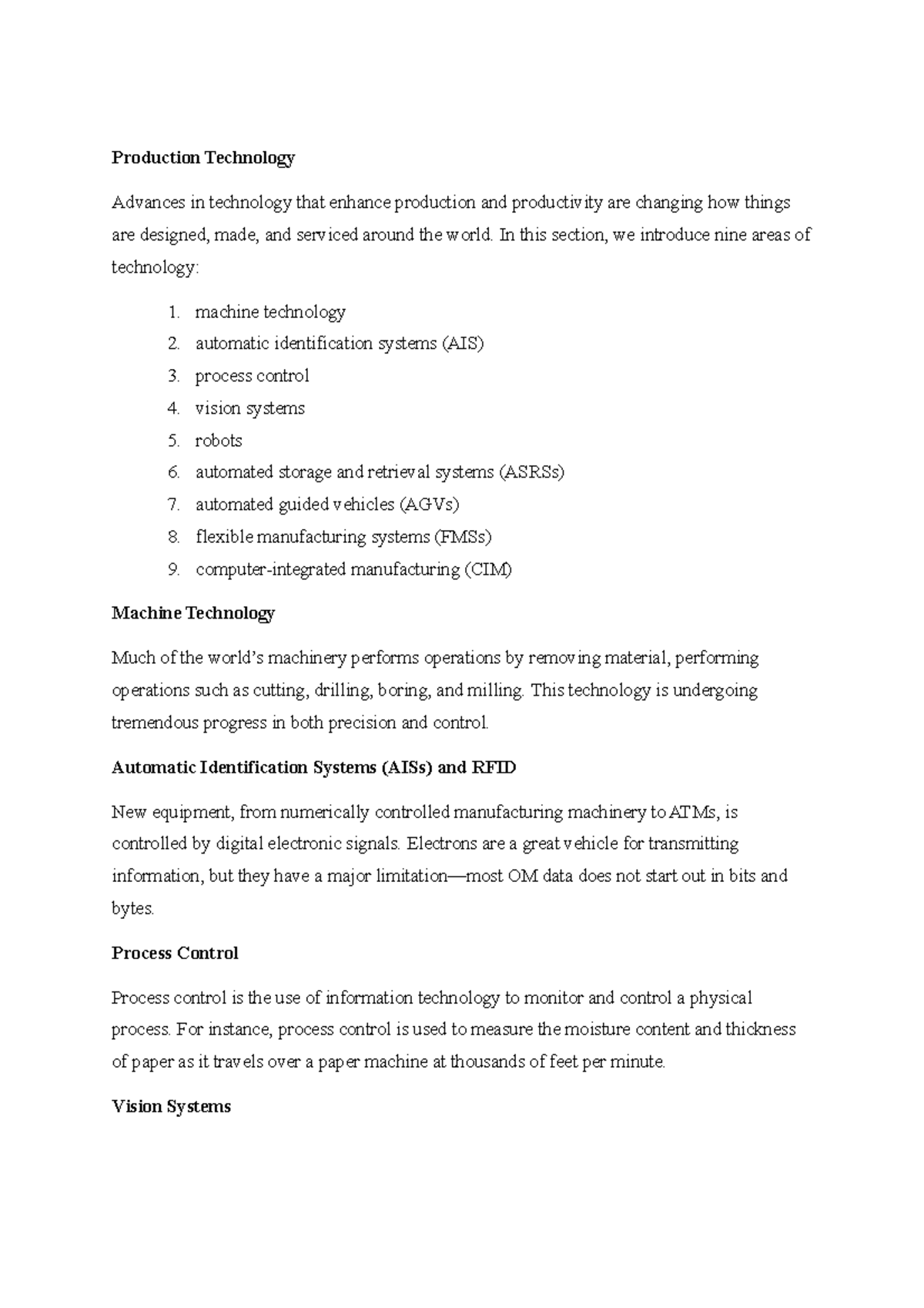 Production Technology - Production Technology Advances in technology ...