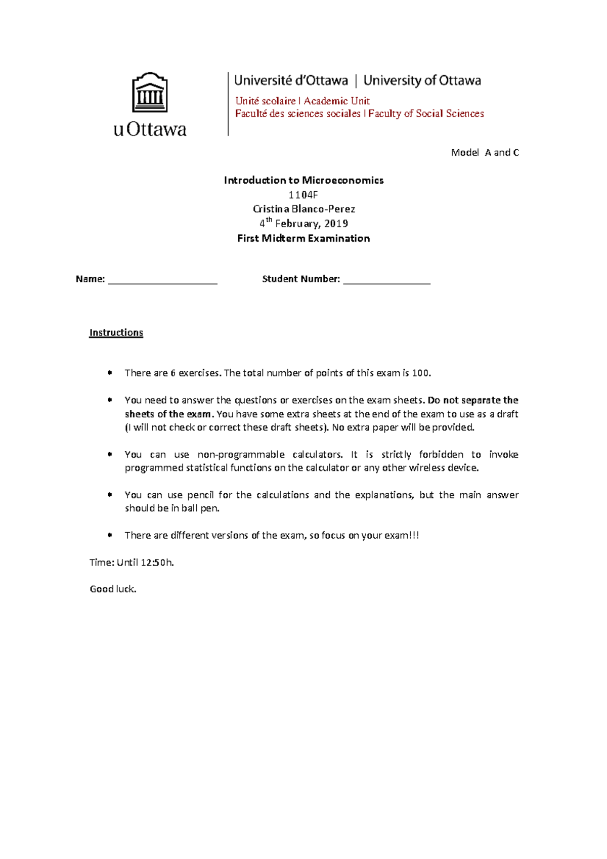 Midterm exam, questions - Unité scolaire | Academic Unit Faculté des ...