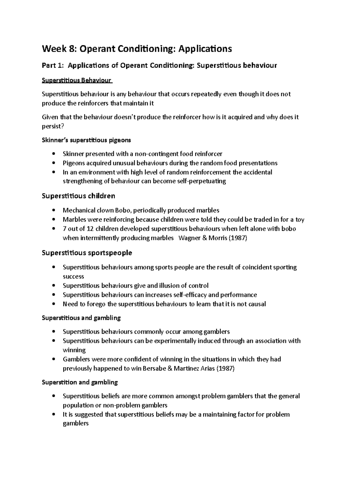 Week 8 operant conditioning applications - Week 8: Operant Conditioning ...