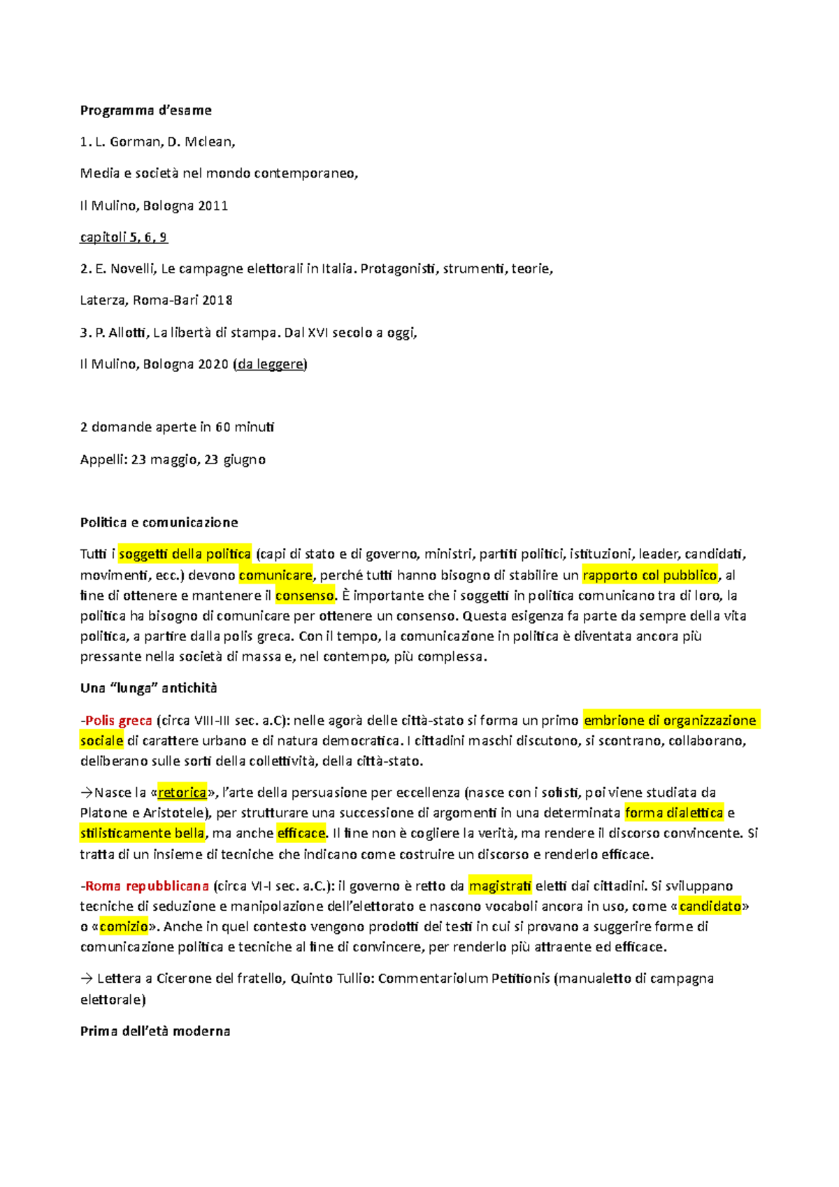 Politica e media nell'età contemporanea - Programma d’esame L. Gorman, D. Mclean, Media e ...