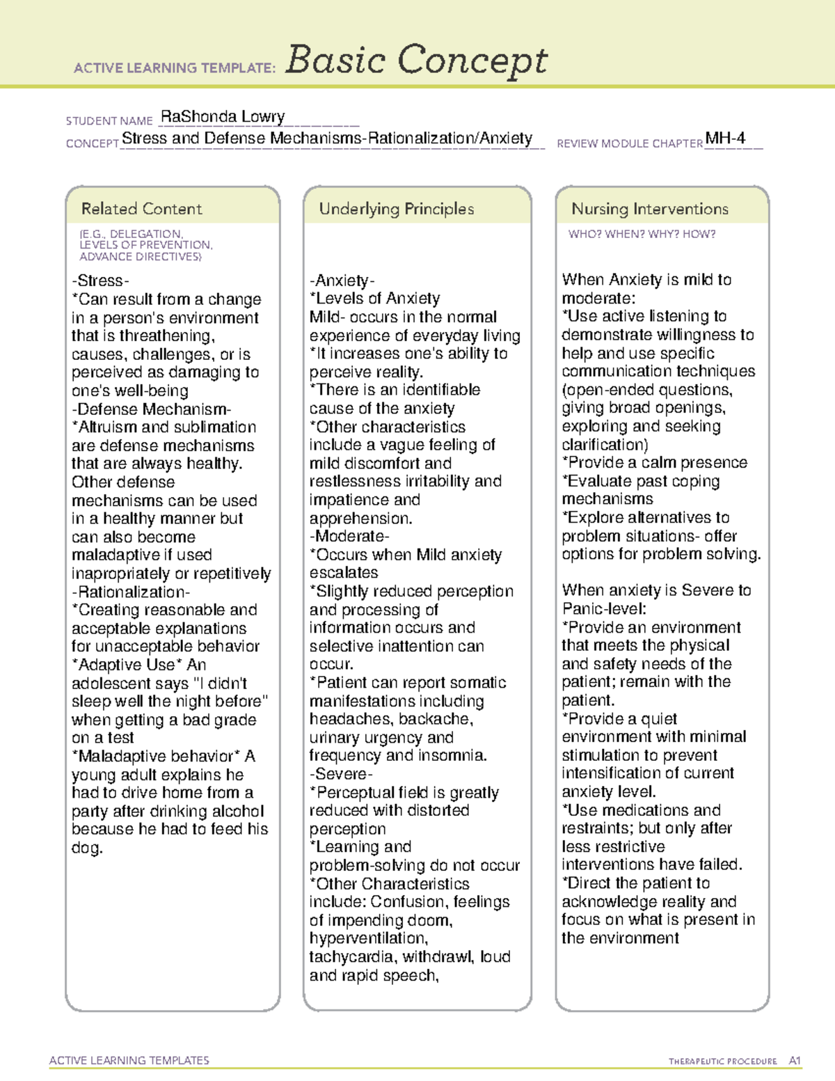 Anxiety - ATI Template - ACTIVE LEARNING TEMPLATES TherapeuTic ...