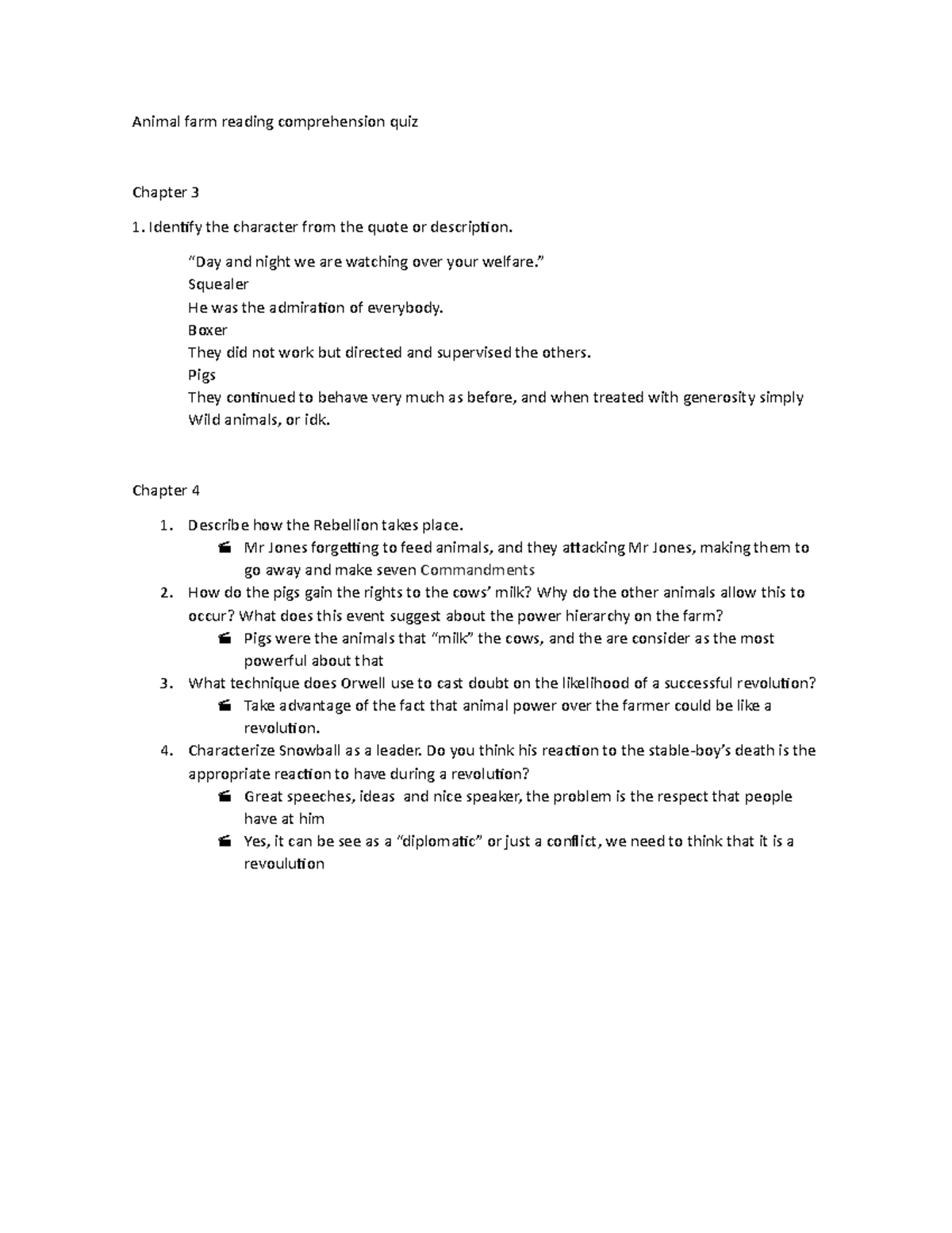 Animal farm reading comprehension quiz - “Day and night we are watching ...