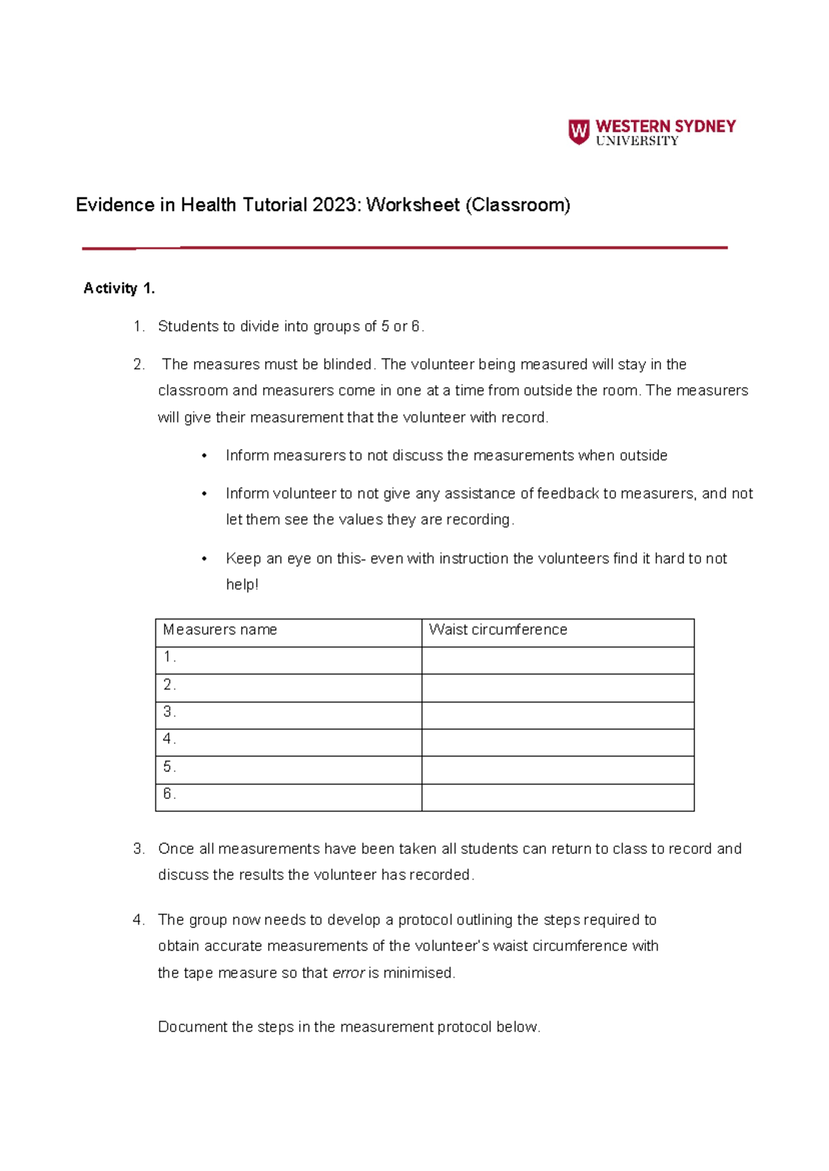 EIH Tutorial Week 05 Worksheet Classroom - Evidence in Health Tutorial ...