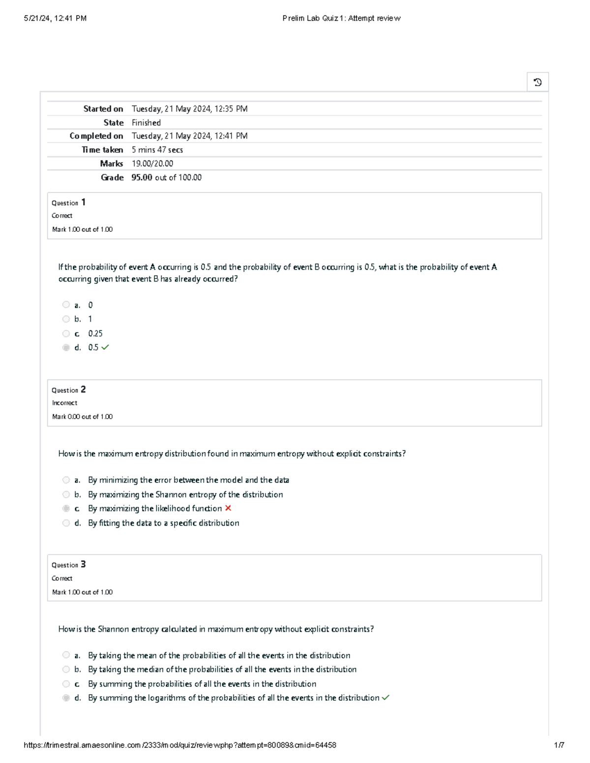 CYB6101 Prelim Lab Quiz 1 95 score - Started on Tuesday, 21 May 2024 ...