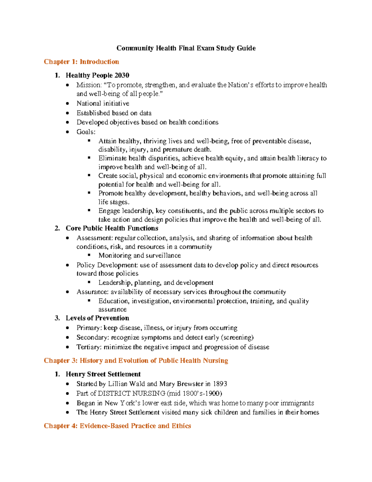 Community Health Final Exam Study Guide - ” National initiative ...