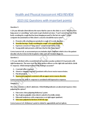 HESI 1 V1 and V2 Review Health Assessment 1 - HESI 1 - V1 and V2 REVIEW ...