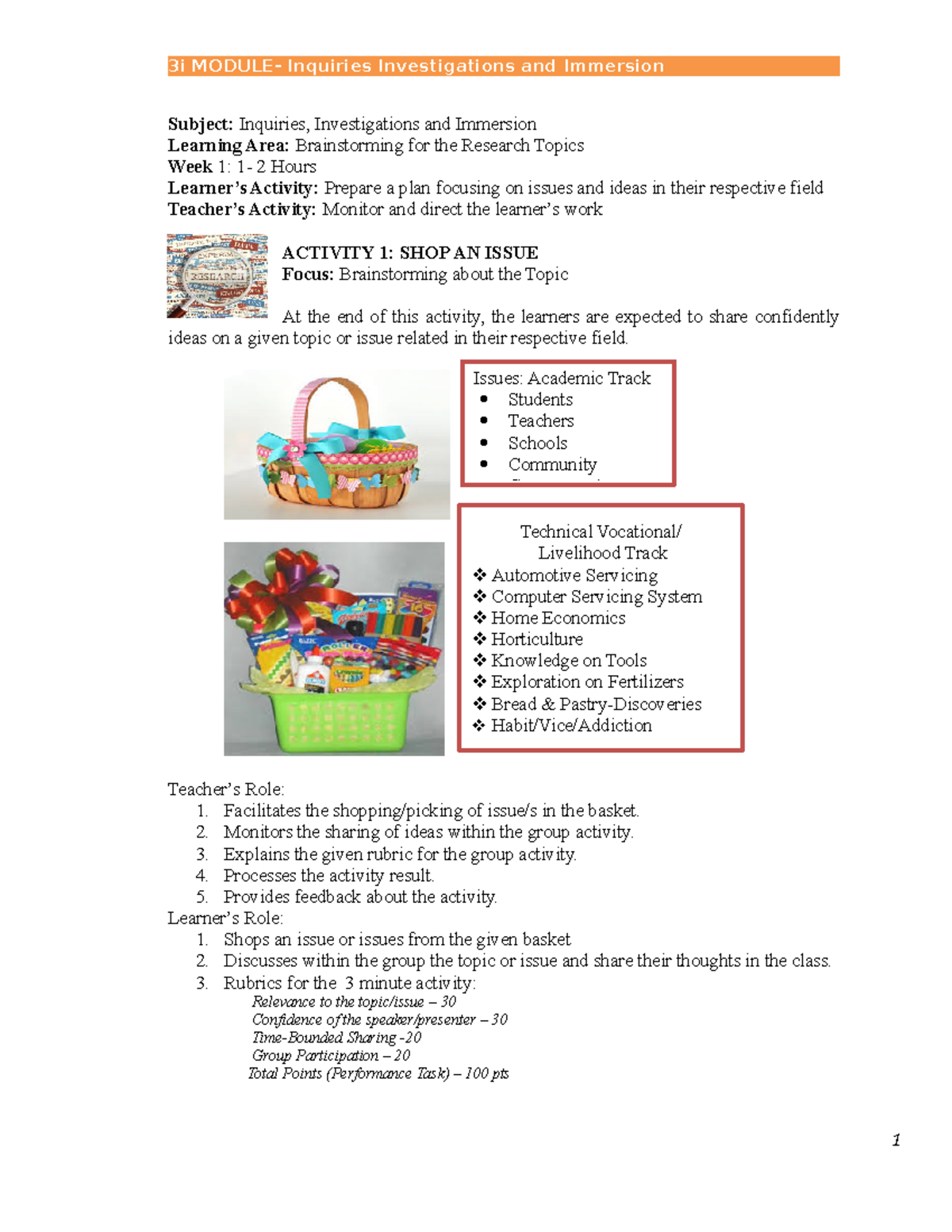 Final 3i module - Immersion and Investigations - Subject: Inquiries ...