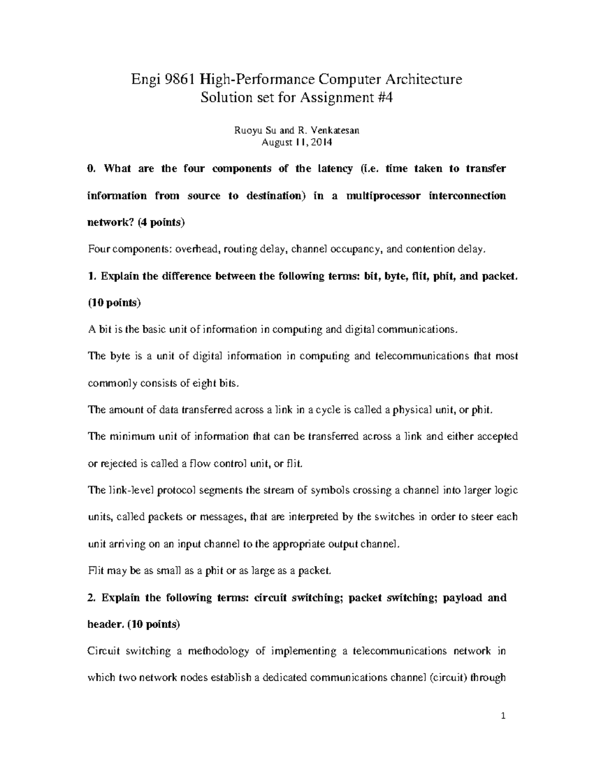 Assign #4 Solution 2014 - Engi 9861 High-Performance Computer Architecture Solution set for ...