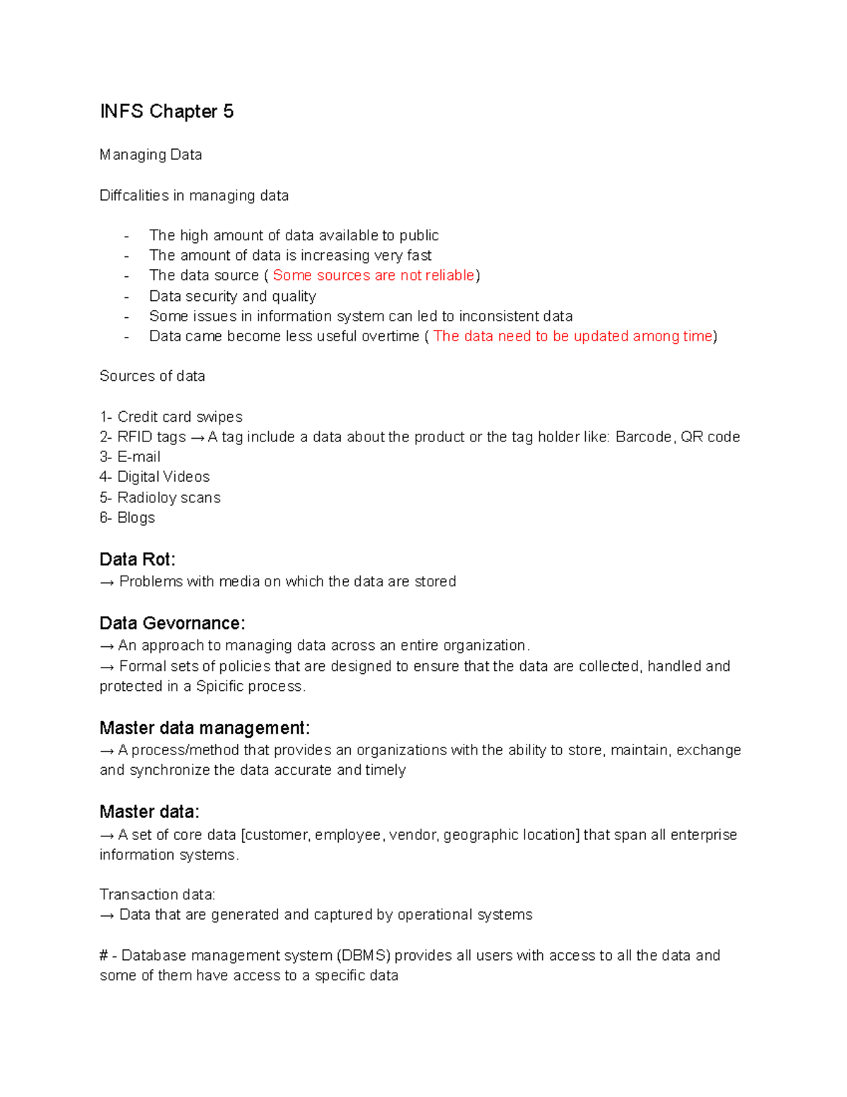 Infs Chapter 5 Helpful Notes Use It Infs Chapter 5 Managing Data Diffcalities In Managing