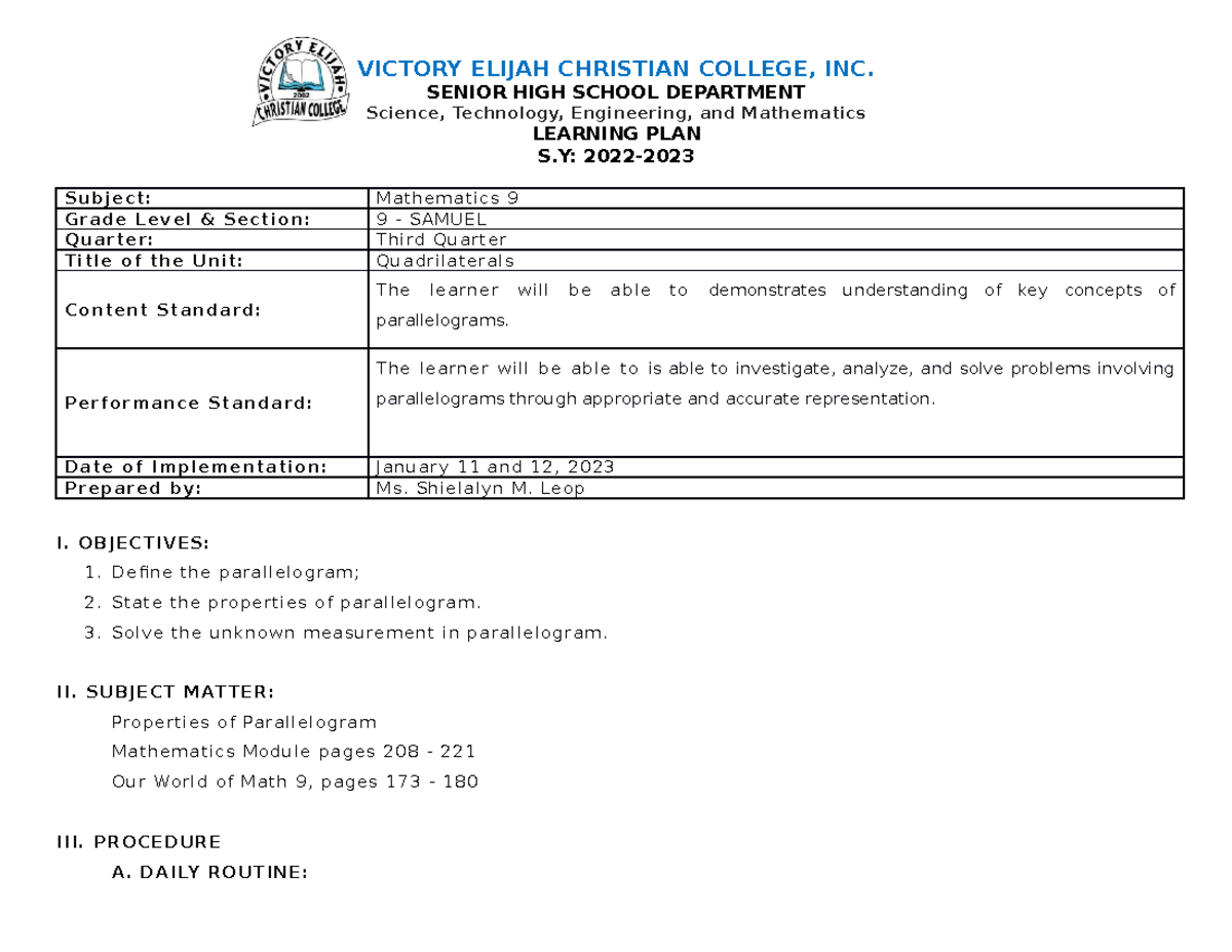 SHS-LP- Format - senior high - SENIOR HIGH SCHOOL DEPARTMENT Science ...
