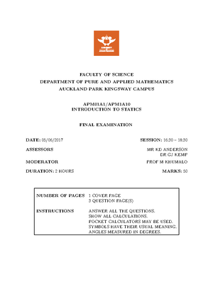 APM01A1 - UJ - Applied Mathematics 1A - Studocu