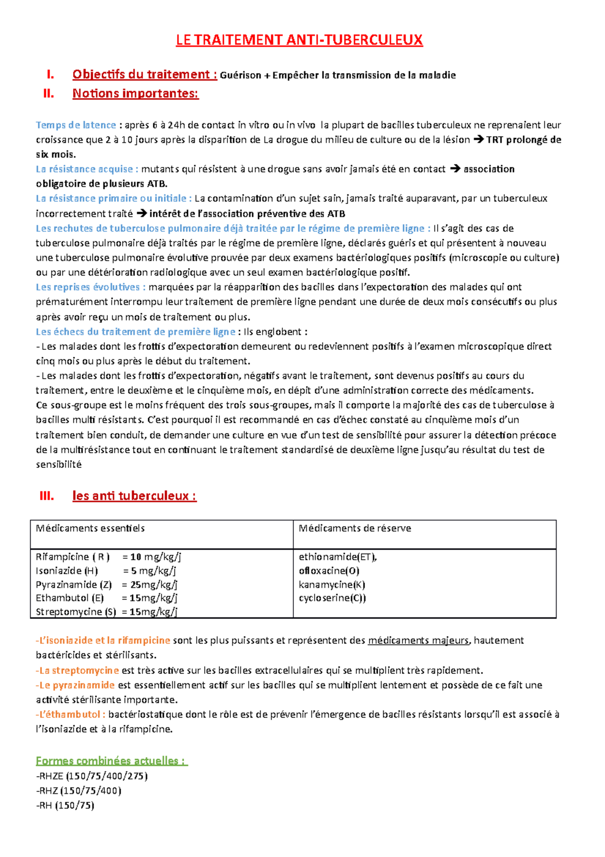 LE Traitement ANTI Tuberculeux Notes DE Cours detaillées - LE ...