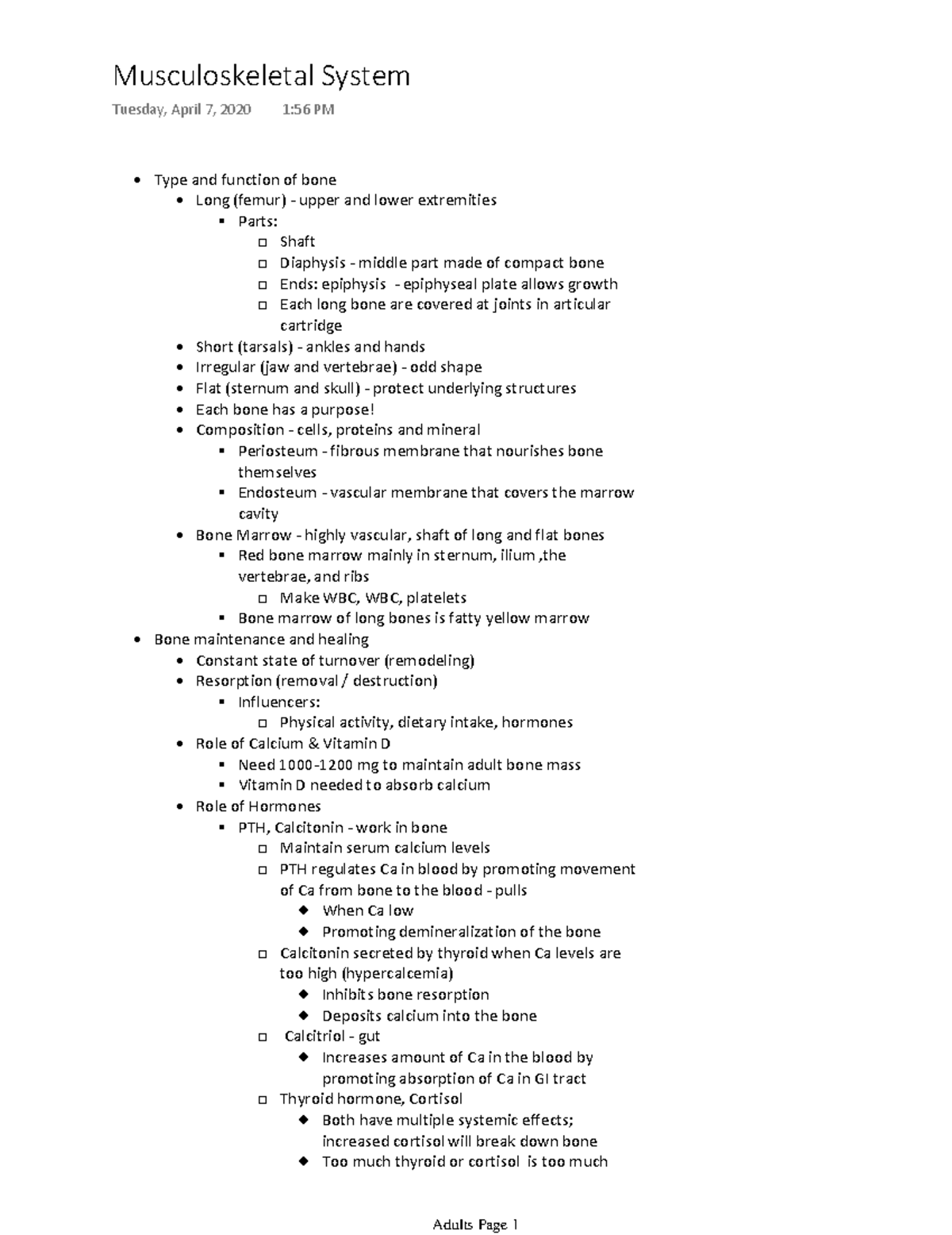 Musculoskeletal System - Type and function of bone Long (femur) - upper ...
