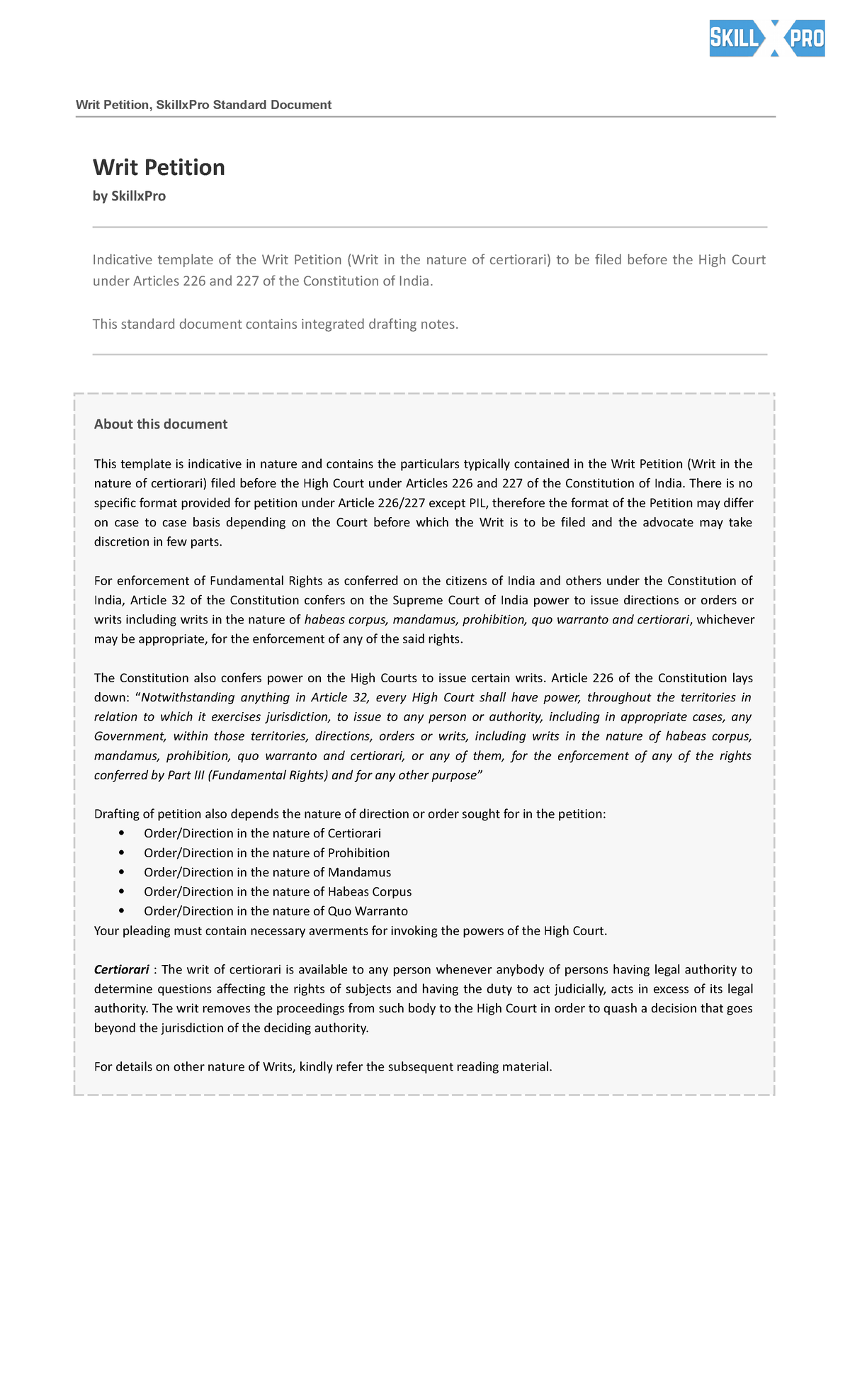 50-+Template-+Writ+Petition CPC - Writ Petition by SkillxPro Indicative ...