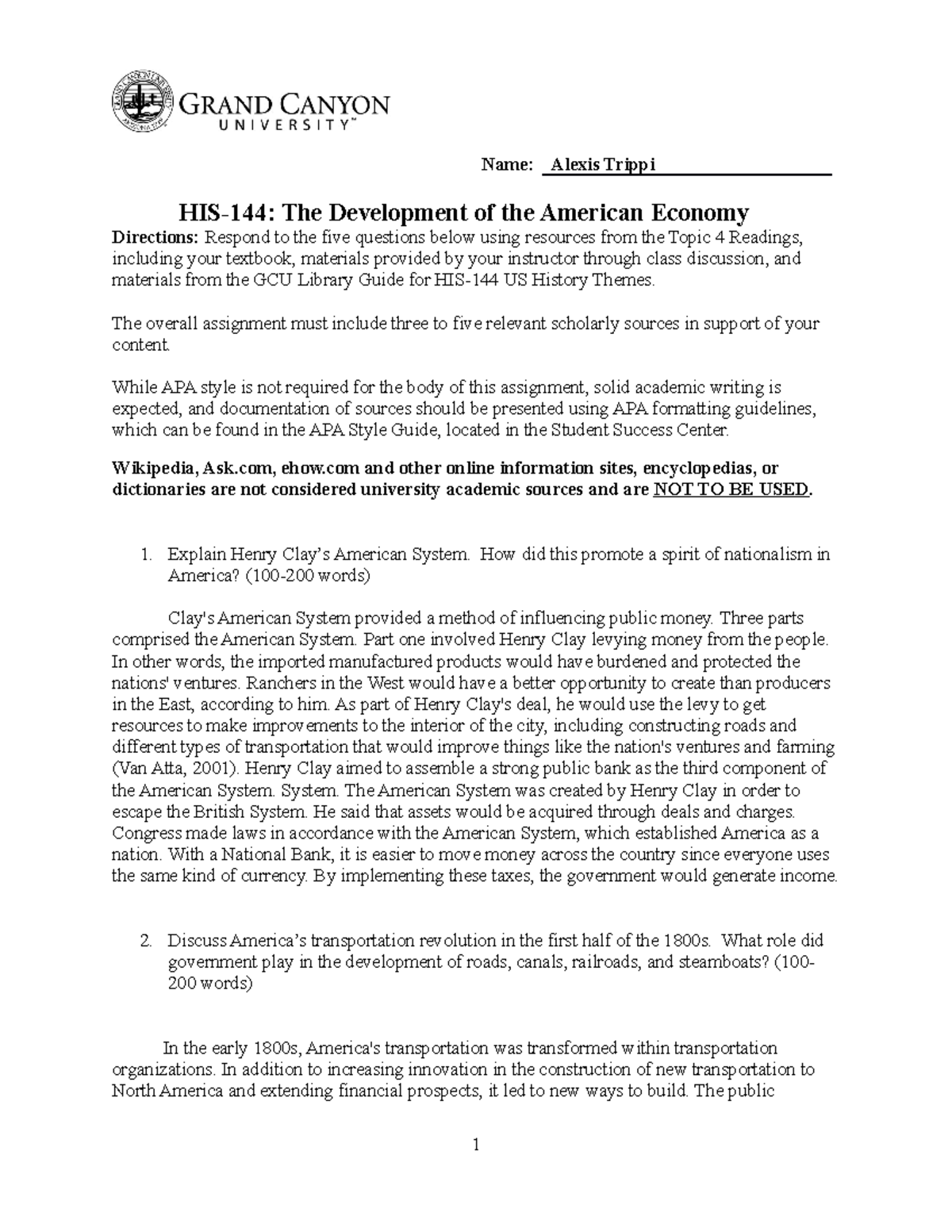 Developmentofthe American Economy Worksheet Online - Name: Alexis ...