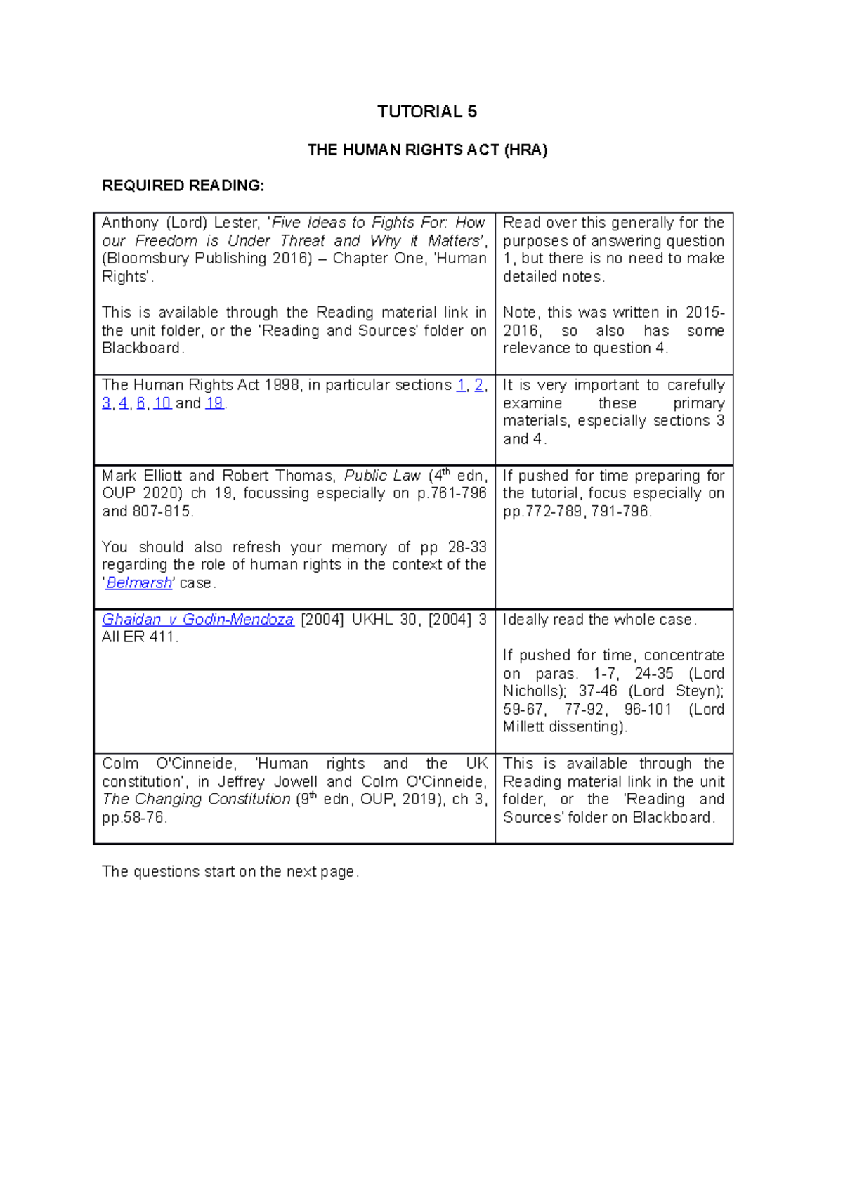 LW2120 Tutorial 5 - TUTORIAL 5 THE HUMAN RIGHTS ACT (HRA) REQUIRED ...