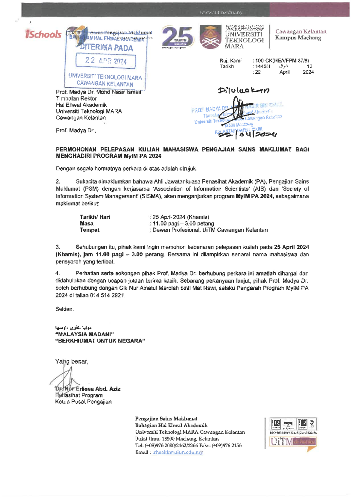 Surat Pelepasan Kuliah Pelajar - information management - Studocu