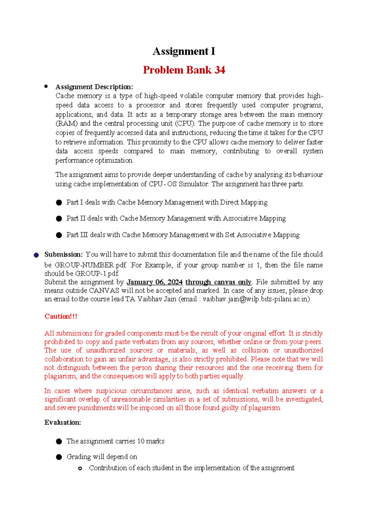 Problem Bank 34-1 - assignment - Assignment I Problem Bank 34 ...